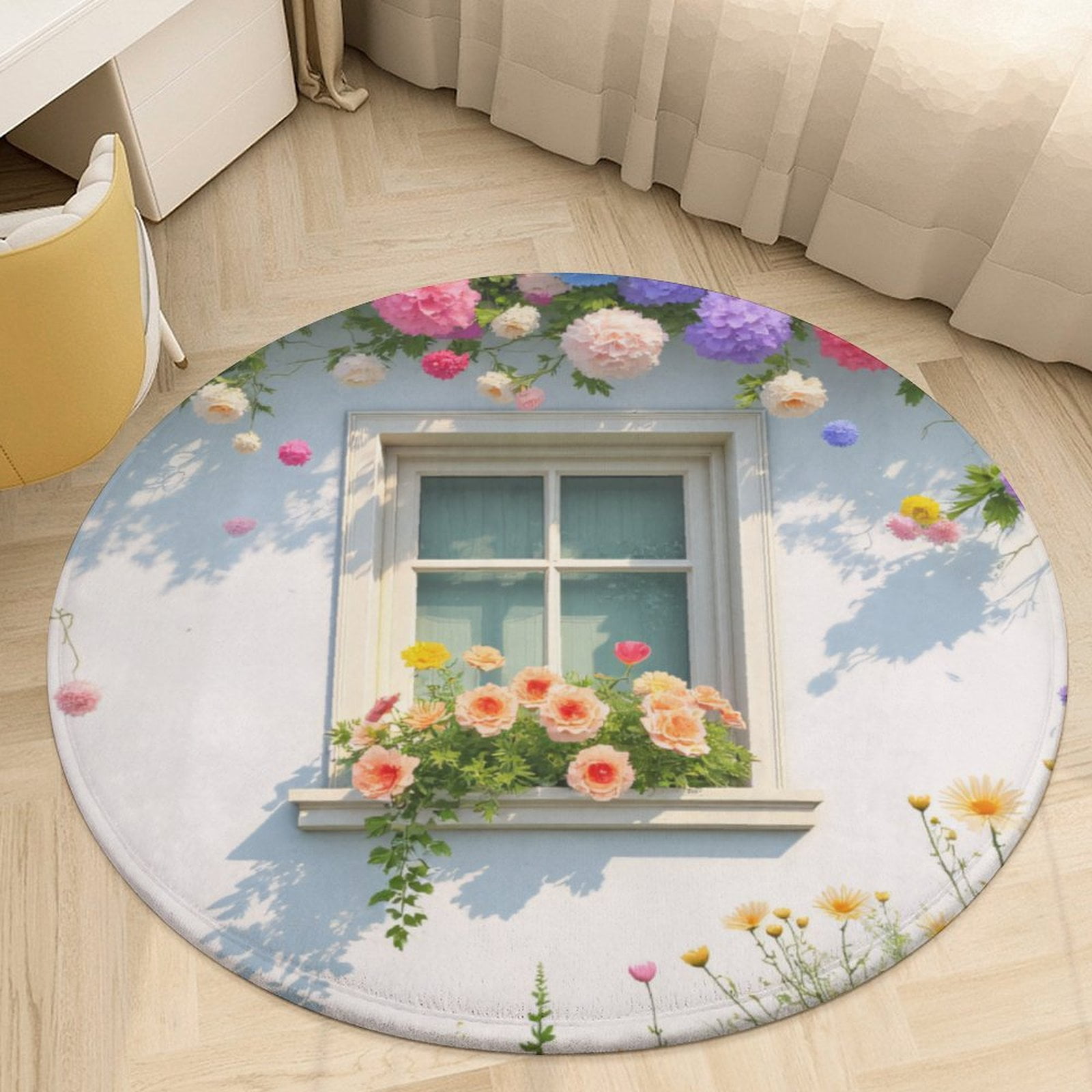 Colorful Flower Window Round Area Rugs for Bedroom Living Room, 3FT ...