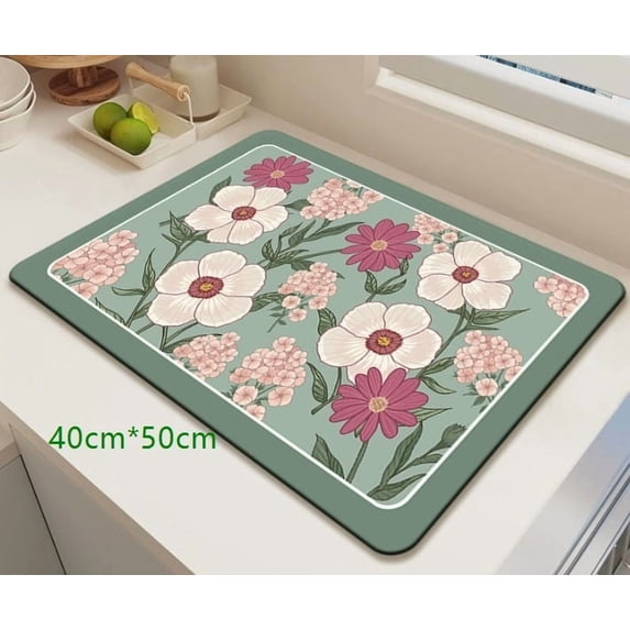 Colorful Flower World Dishwashing Mat - Diatom Mud Anti-Slip Kitchen ...