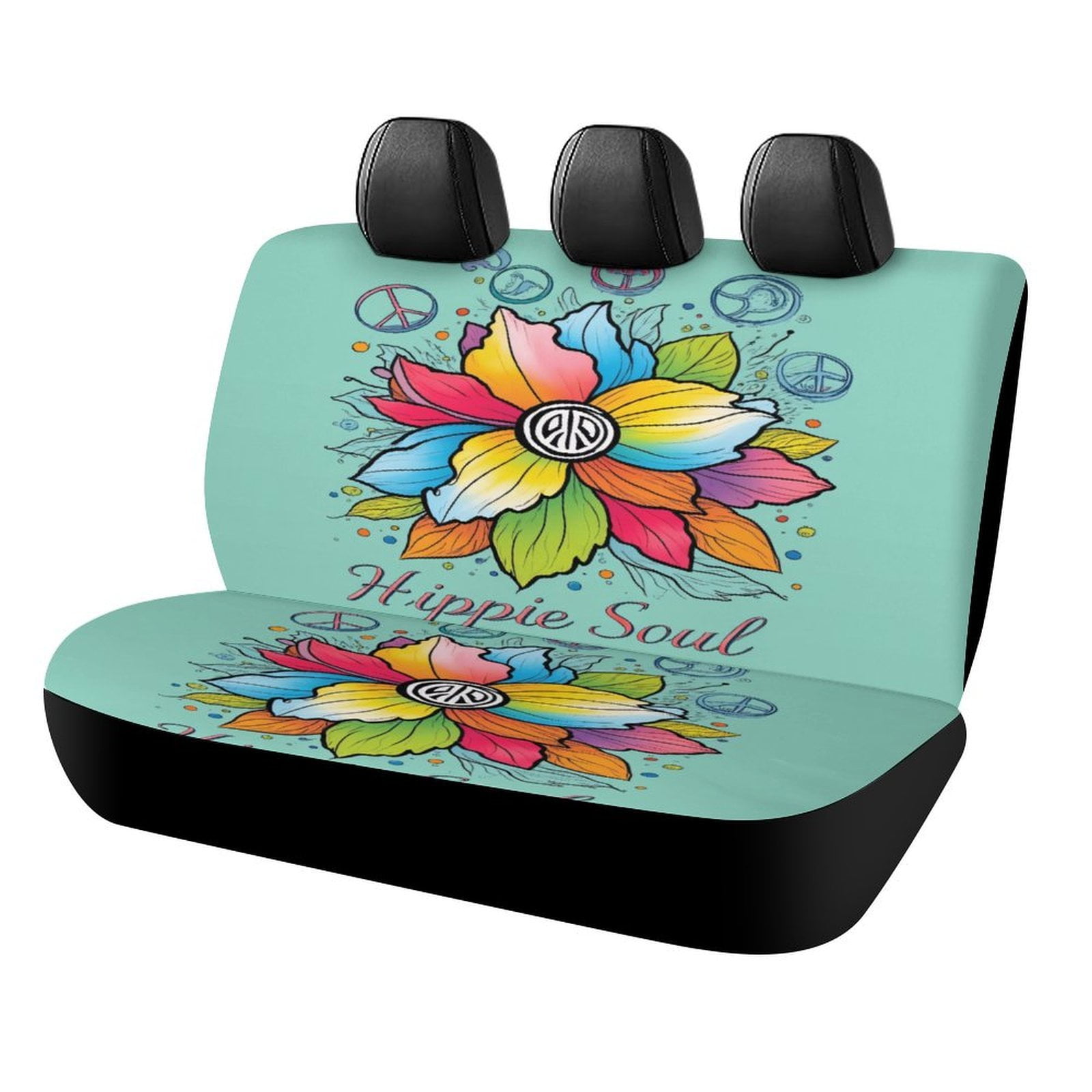Colorful Flower with Peace Symbols Car Rear Seat Cover, Suitable for ...