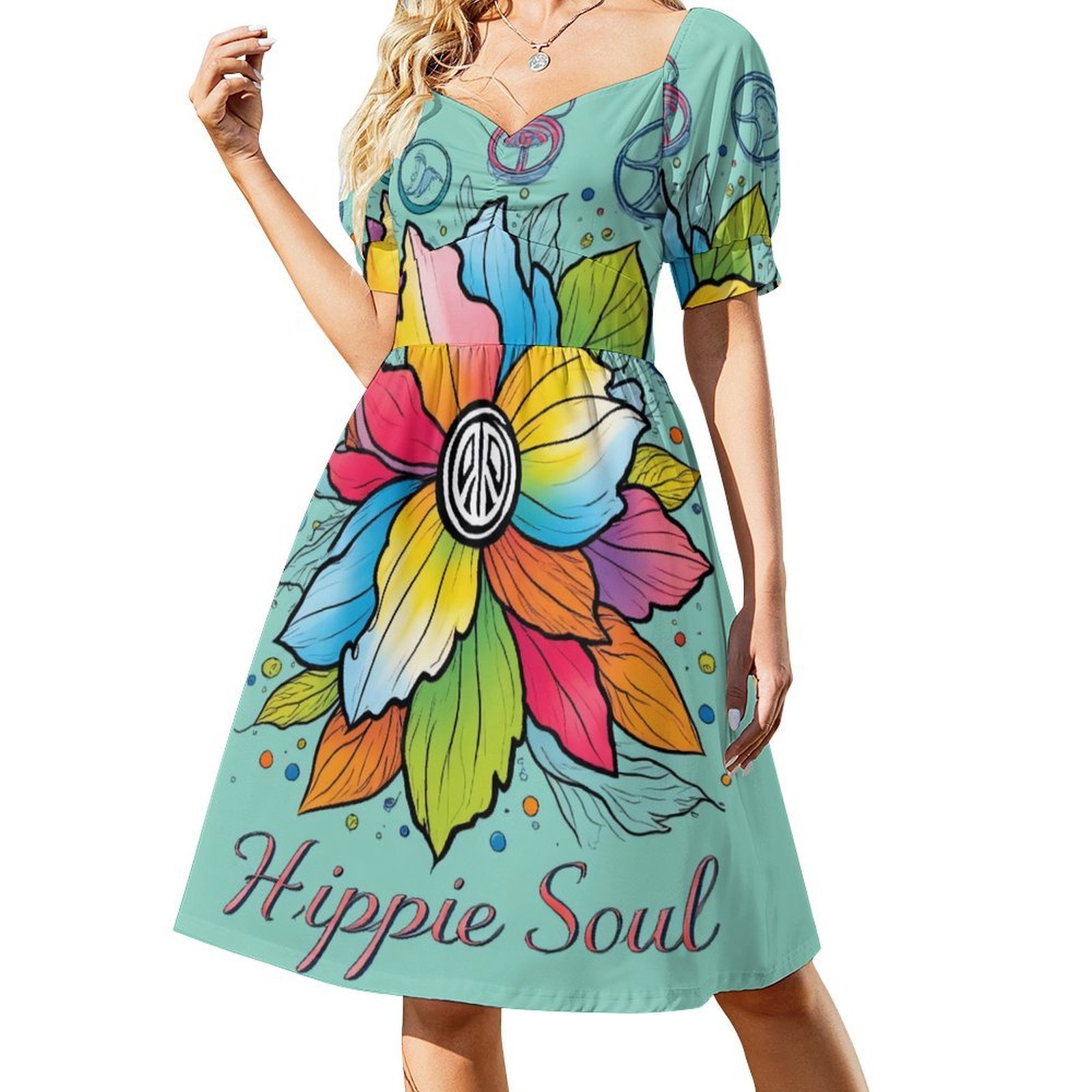Colorful Flower with Peace Symbols Summer Women's Dress 2025 Elegant ...