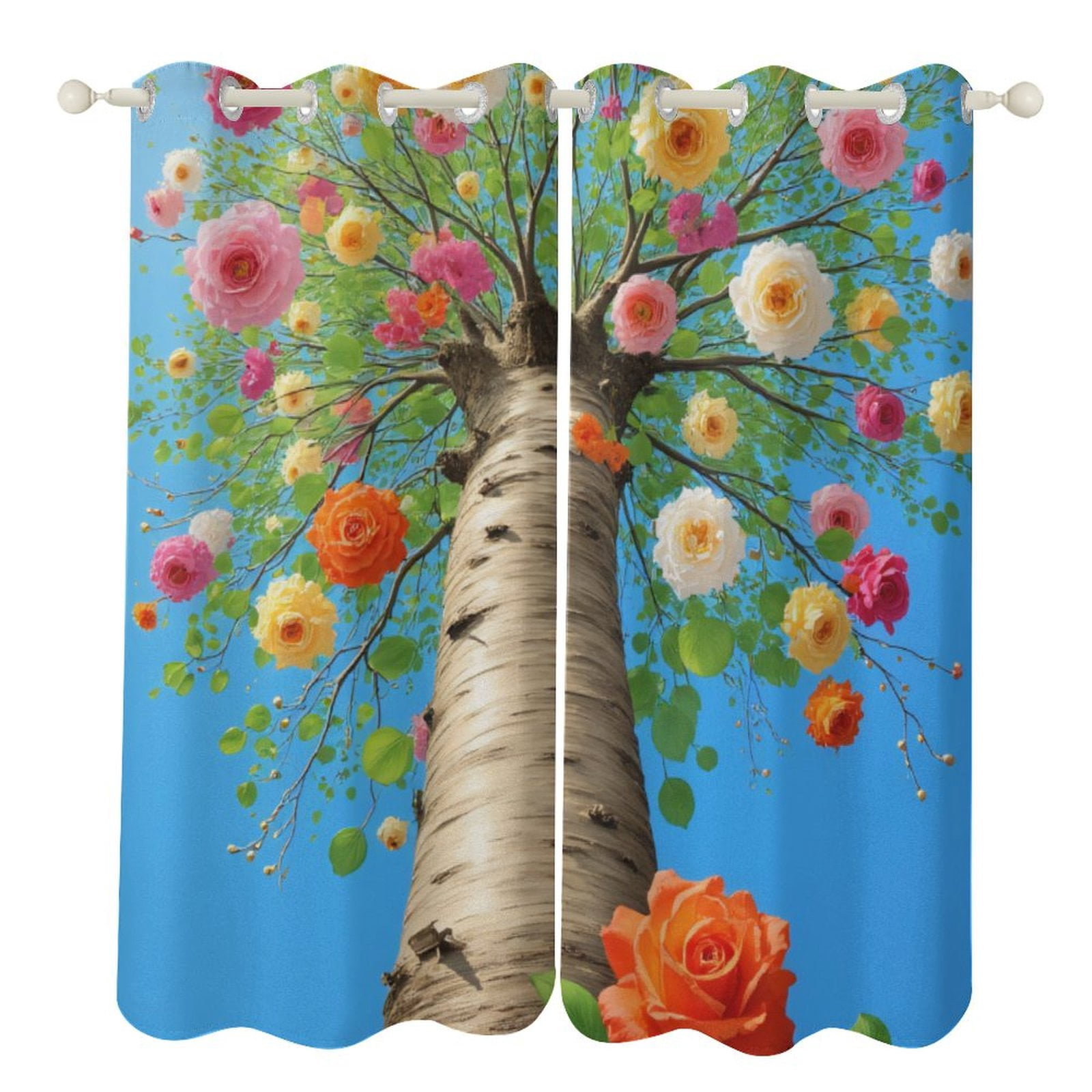 Colorful Flowering Tree 2 Panels Curtains for Bedroom Living Room ...