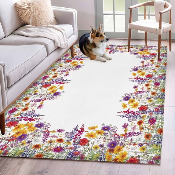 Colorful Flowers Area Rugs 4x6 ft Watercolor Spring Red Yellow Purple ...