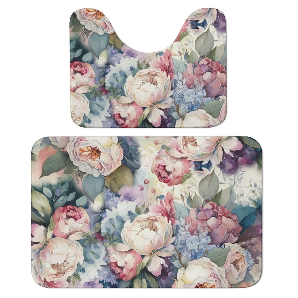 Colorful Flowers Bathroom Rugs Set 2 Pieces, Bathroom Set - Quick ...