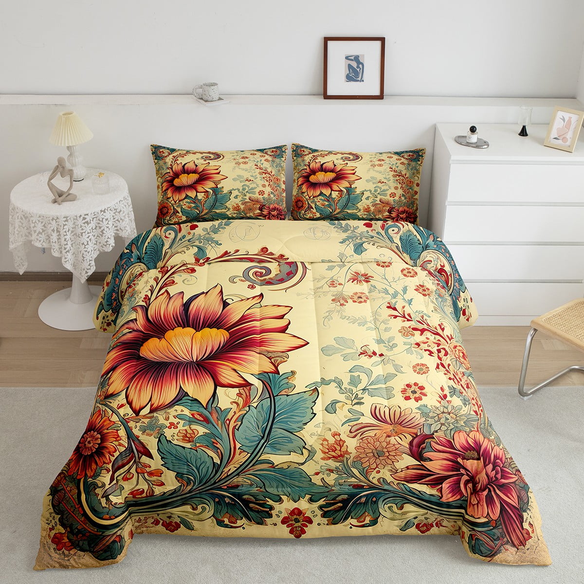 Colorful Flowers Bedding Boho Paisley Floral Decor Bedding Comforter ...