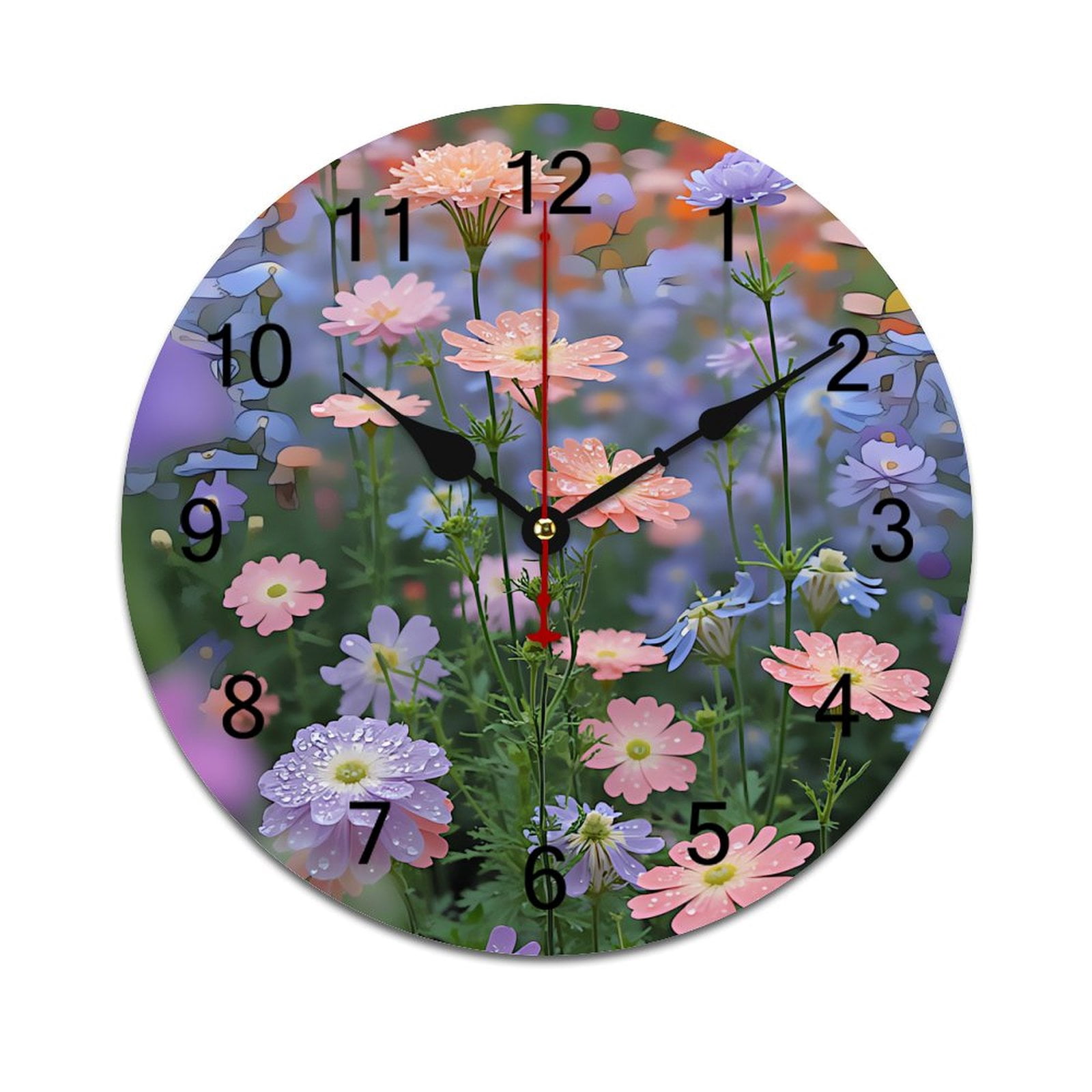 Colorful Flowers Bedroom Wall Clock Large Modern Kitchen Dinning Round ...