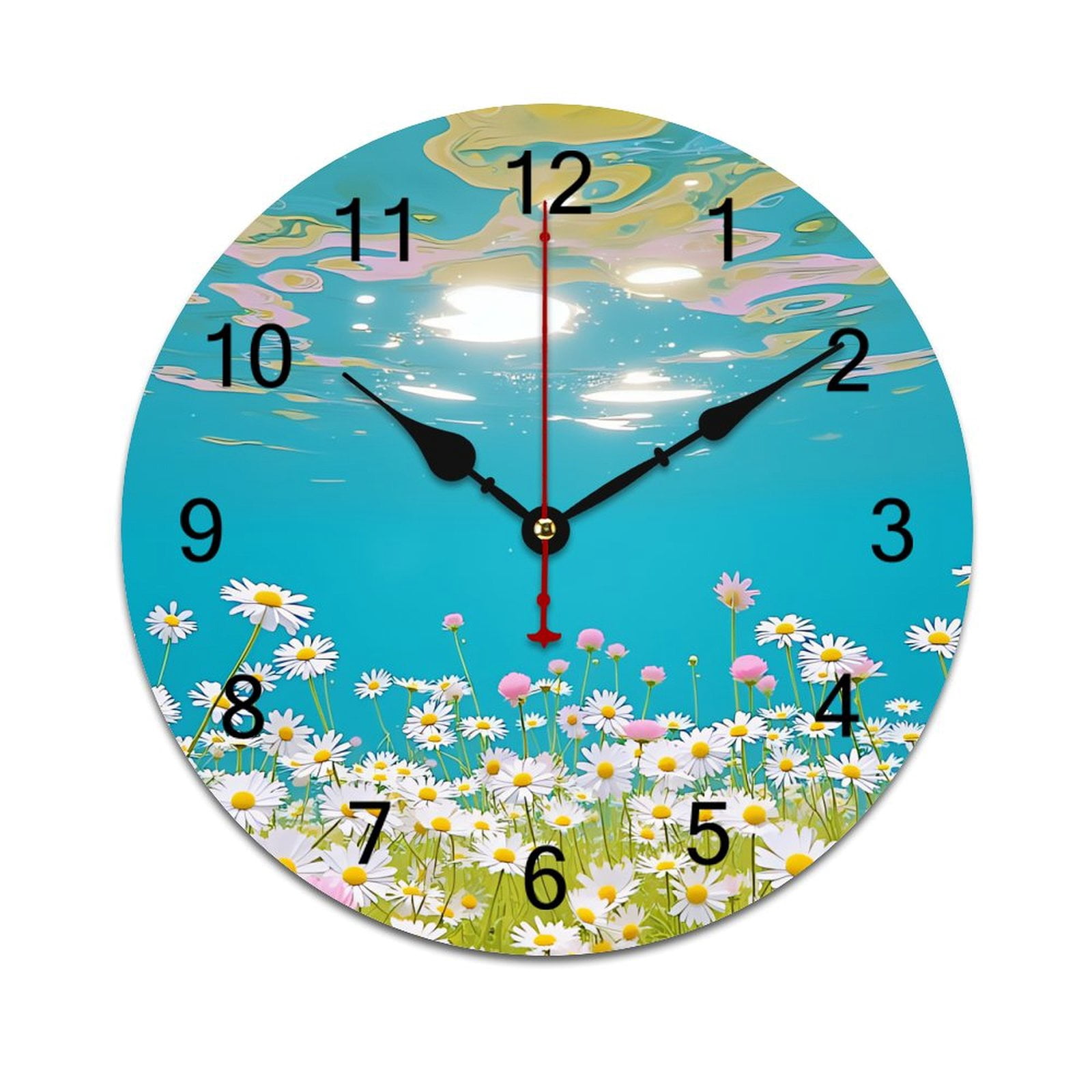 Colorful Flowers Bedroom Wall Clock Large Modern Kitchen Dinning Round ...