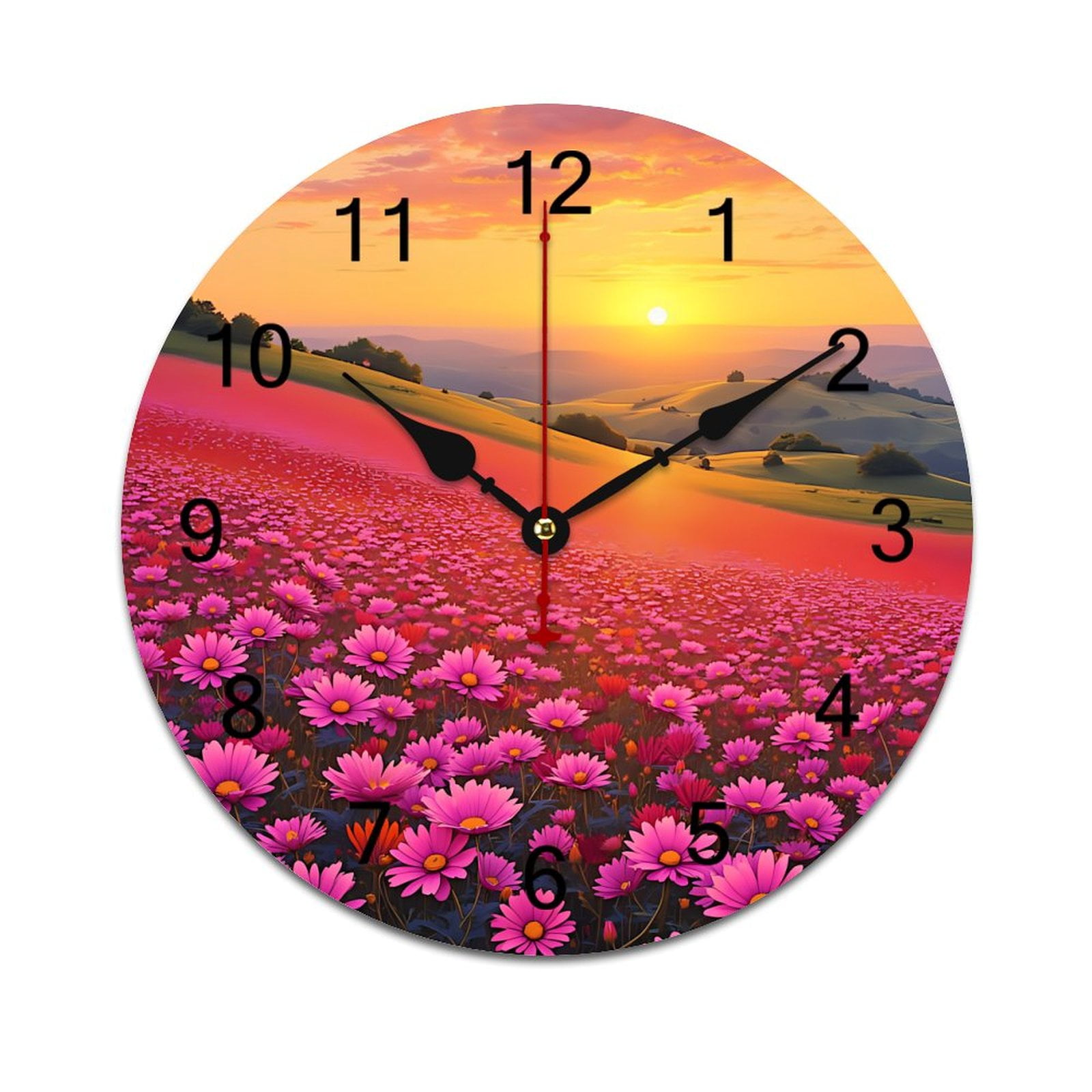 Colorful Flowers Bedroom Wall Clock Large Modern Kitchen Dinning Round ...