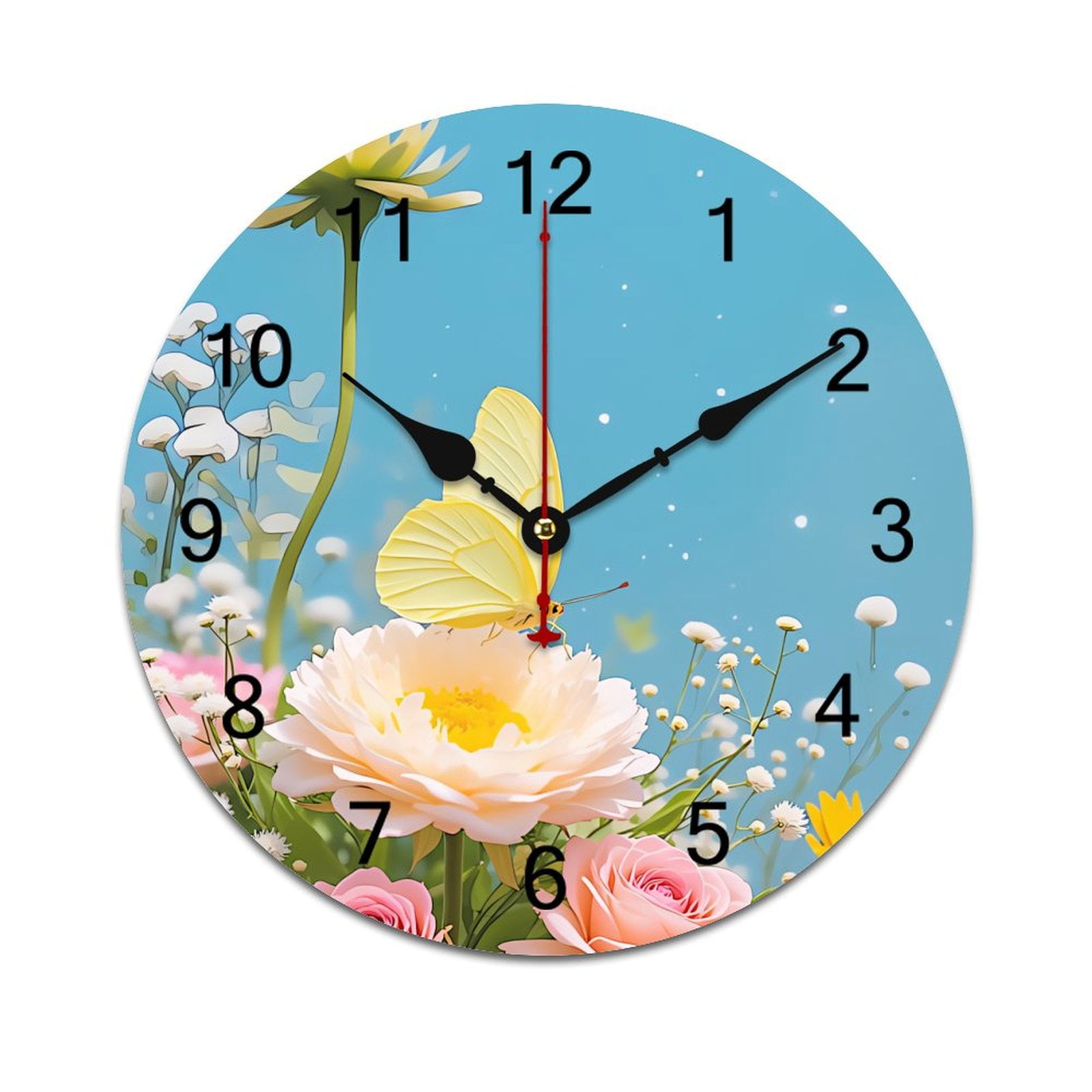 Colorful Flowers Bedroom Wall Clock Large Modern Kitchen Dinning Round ...