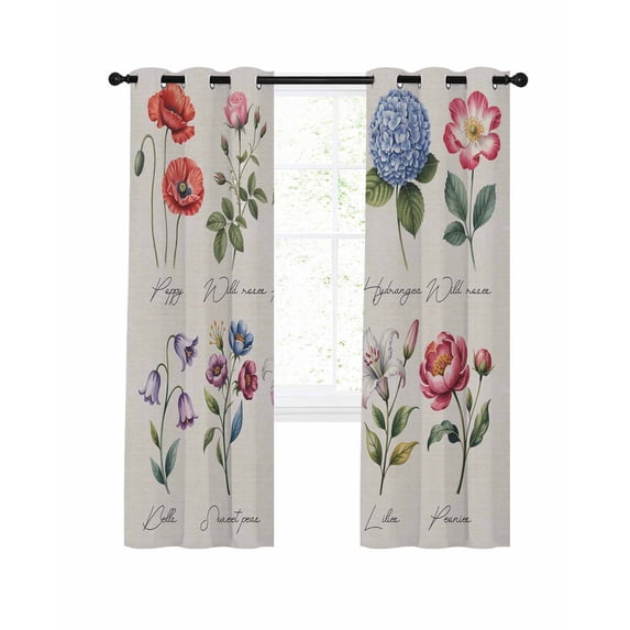 Colorful Flowers Blackout Curtains, Light Blocking Print Window ...