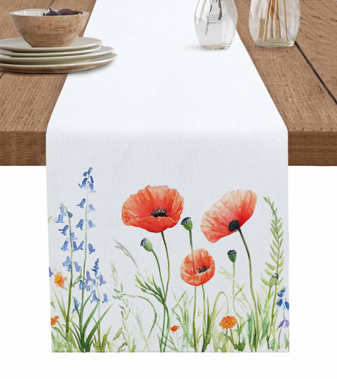 Colorful Flowers Burlap Cotton Table Runner 13x72 Inches Long, Spring ...