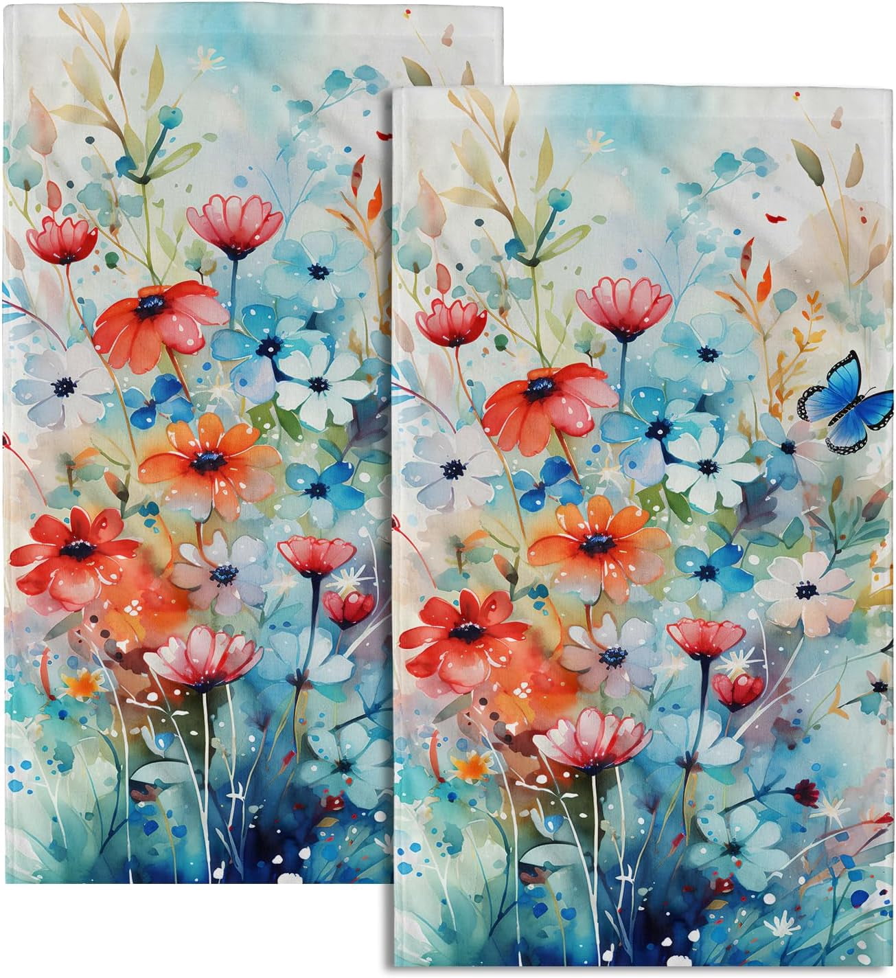 Colorful Flowers Butterfly Hand Towel - Floral Face Towels Set of 2 ...