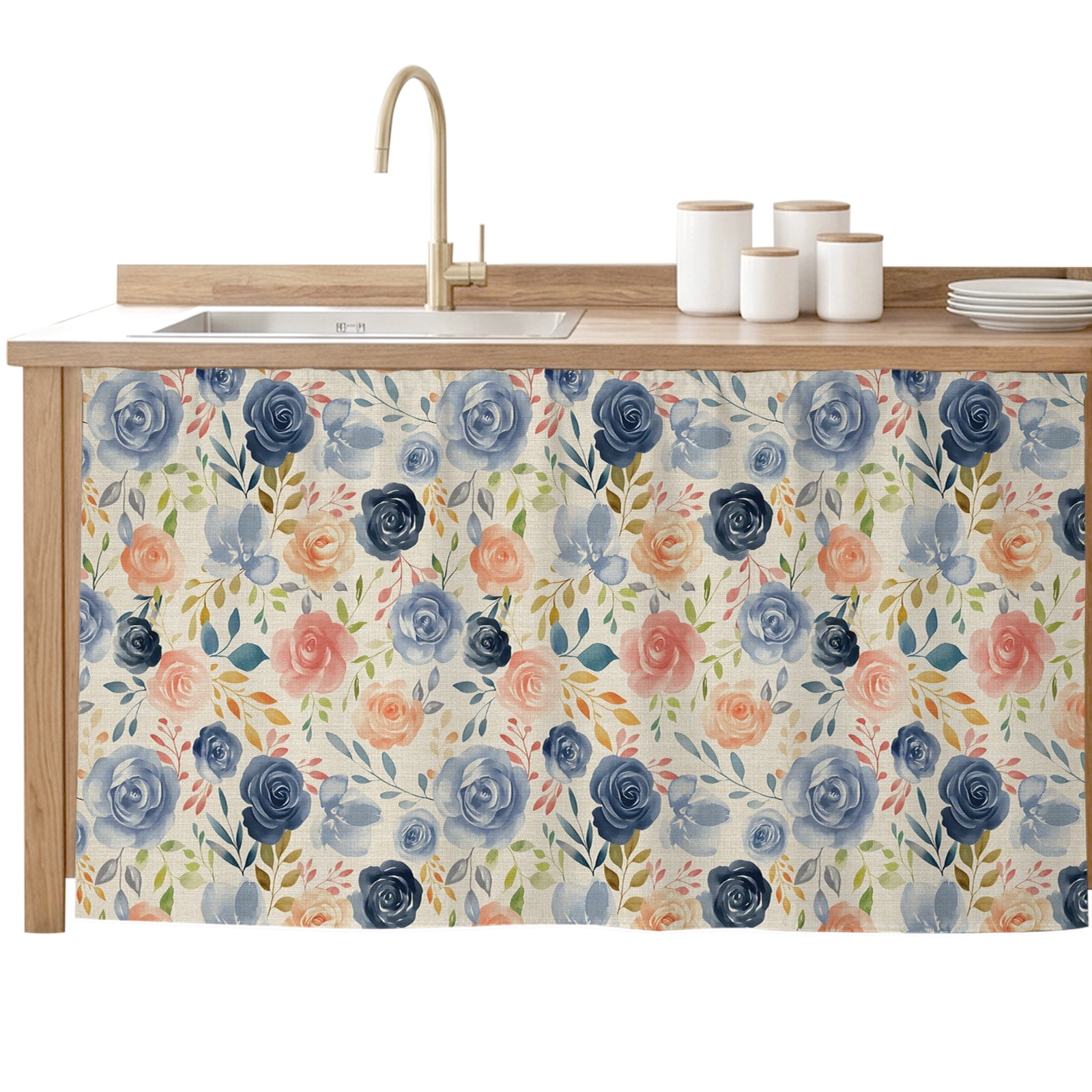Colorful Flowers Cabinet Curtains 28"W x 51"L,Dustproof Sink Skirt ...