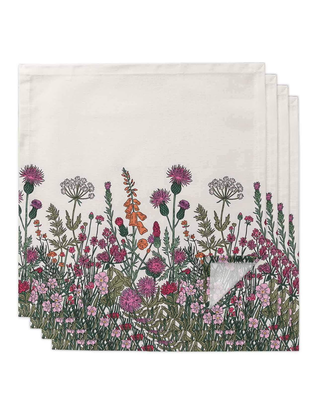 Colorful Flowers Cloth Napkins Set of 4 Reusable Dinner Napkins, Rustic ...