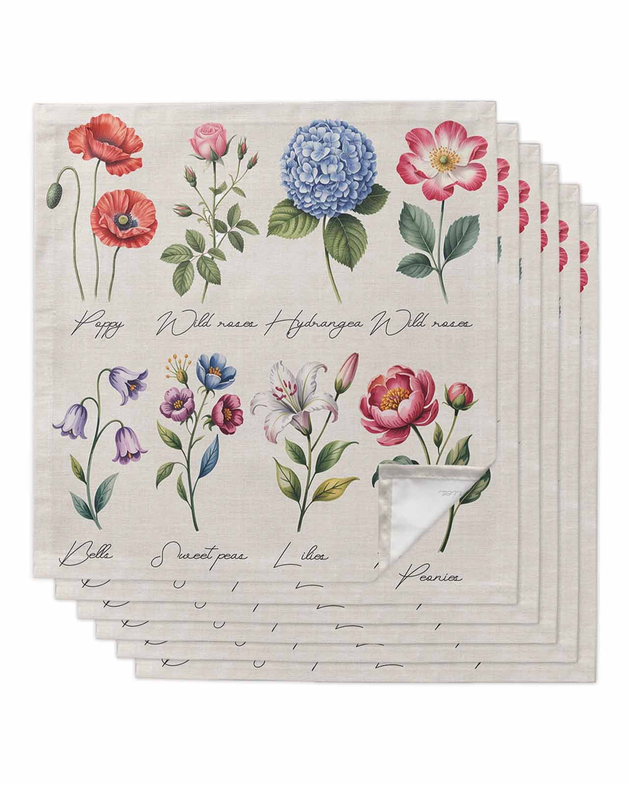 Colorful Flowers Cloth Napkins Set of 6 Reusable Dinner Napkins ...