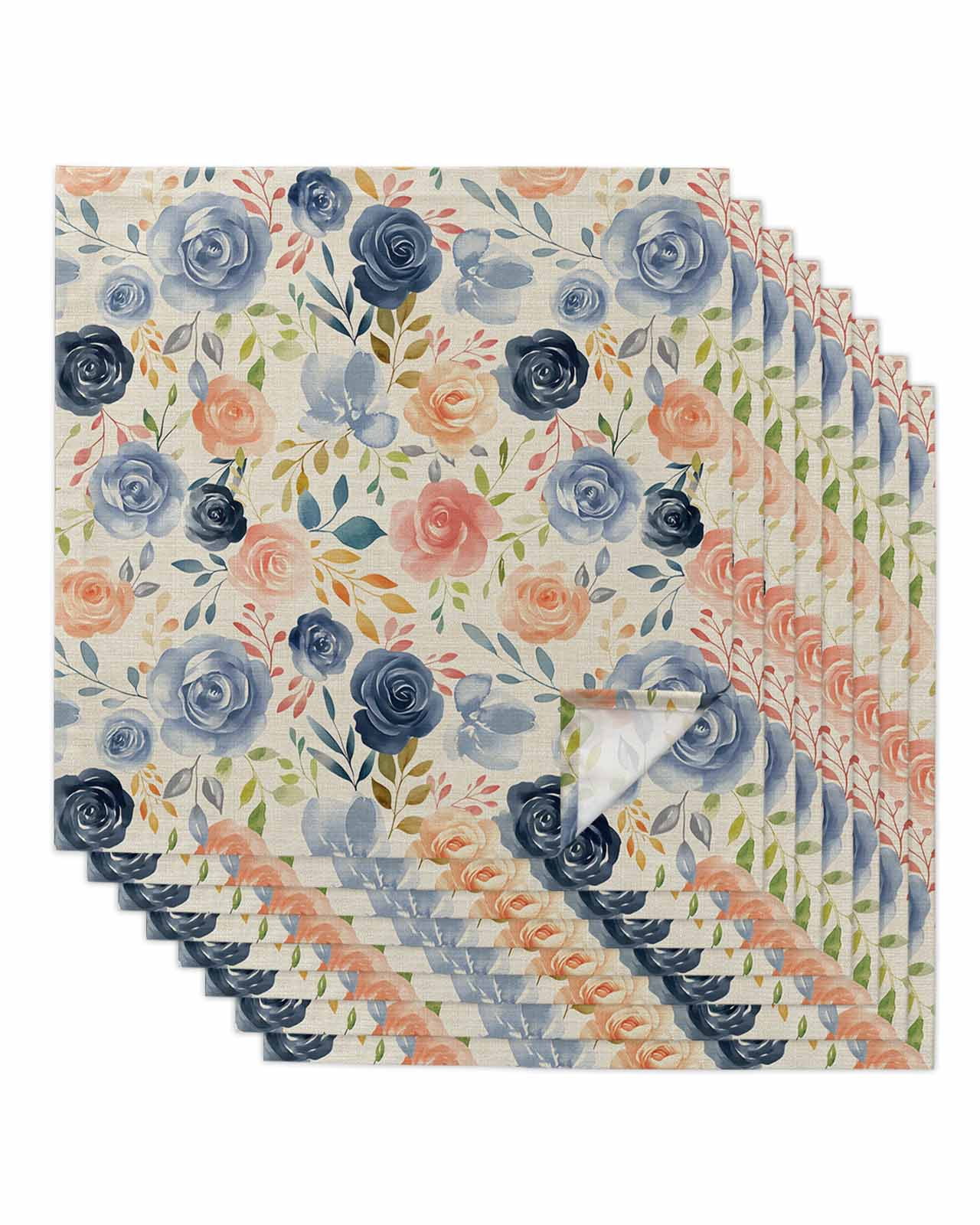 Colorful Flowers Cloth Napkins Set of 8 Reusable Dinner Napkins ...