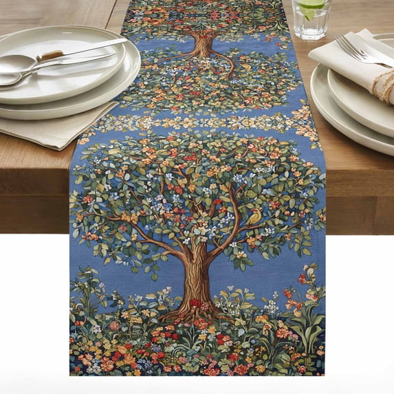Colorful Flowers Cotton Linen Table Runner Vintage Plant Red Flower ...