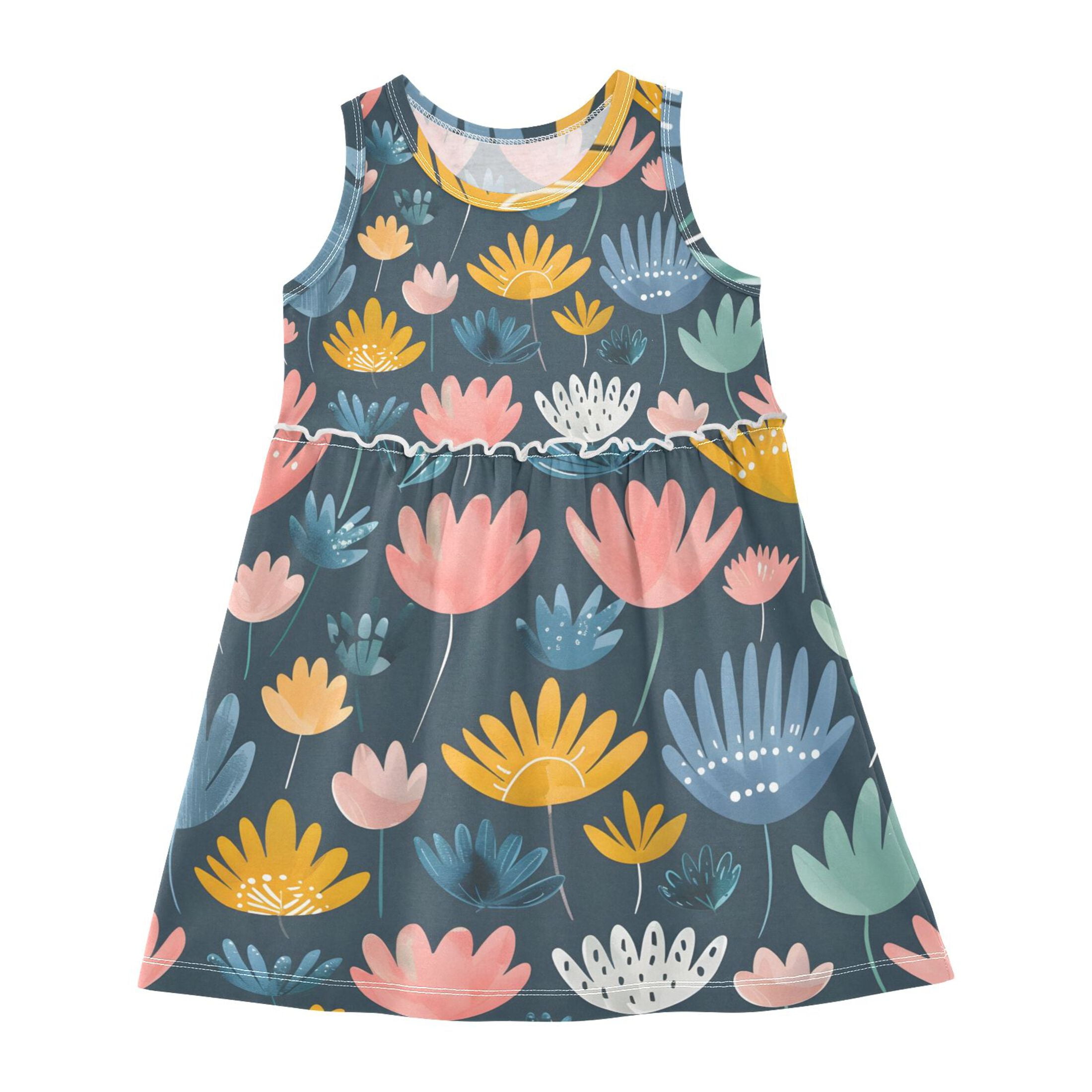 Colorful Flowers Doddle Style Girls' Sleeveless Dress A-Line One-Piece ...