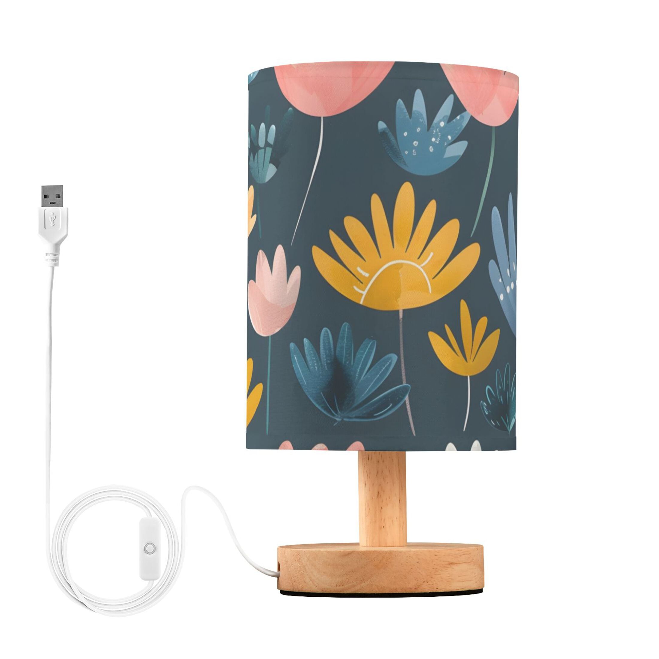 Colorful Flowers Doddle Style Table Lamp with USB Port LED Warm Light ...