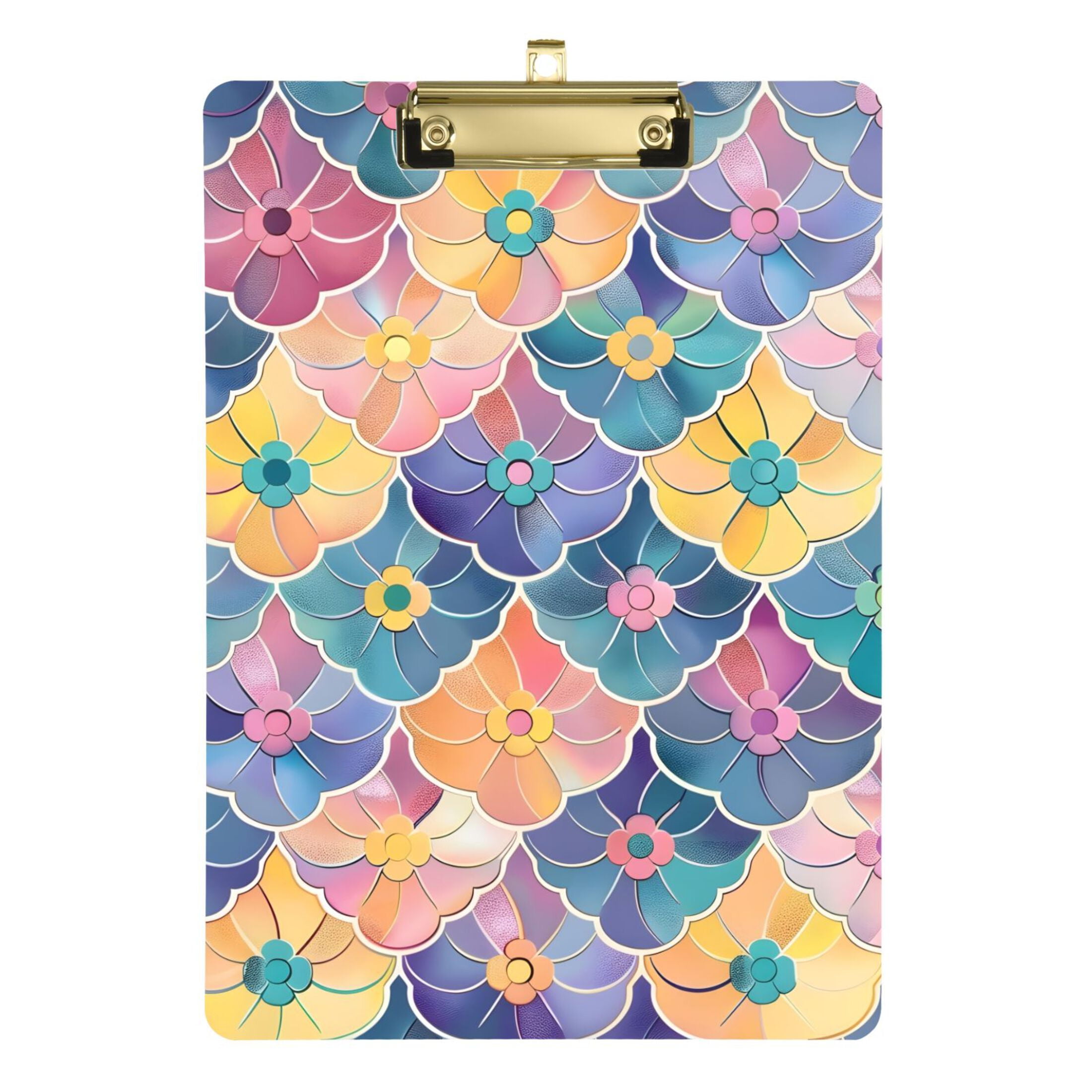 Colorful Flowers Flat Pattern Acrylic Clipboard Drawing Board Clipboard with Hook A4 Size Gold ...