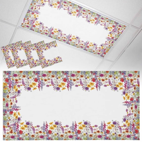 Colorful Flowers Fluorescent Light Covers Watercolor Spring Red Yellow ...