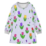 Colorful Flowers Girls'long-sleeved dress Thickened A-dress Warm Dress ...