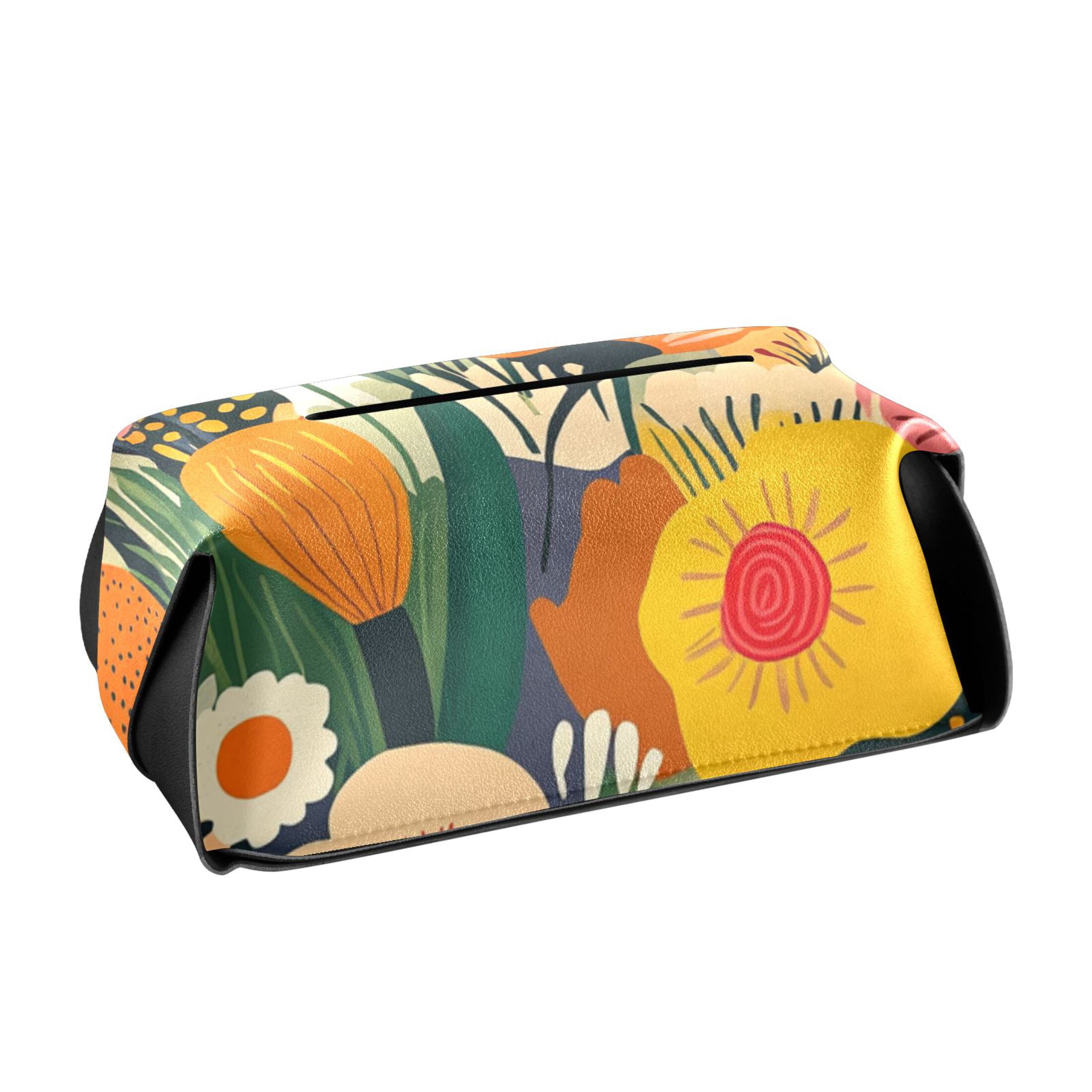 Colorful Flowers Hand Painted Tissue Box Cover Leather Square Rectangle ...