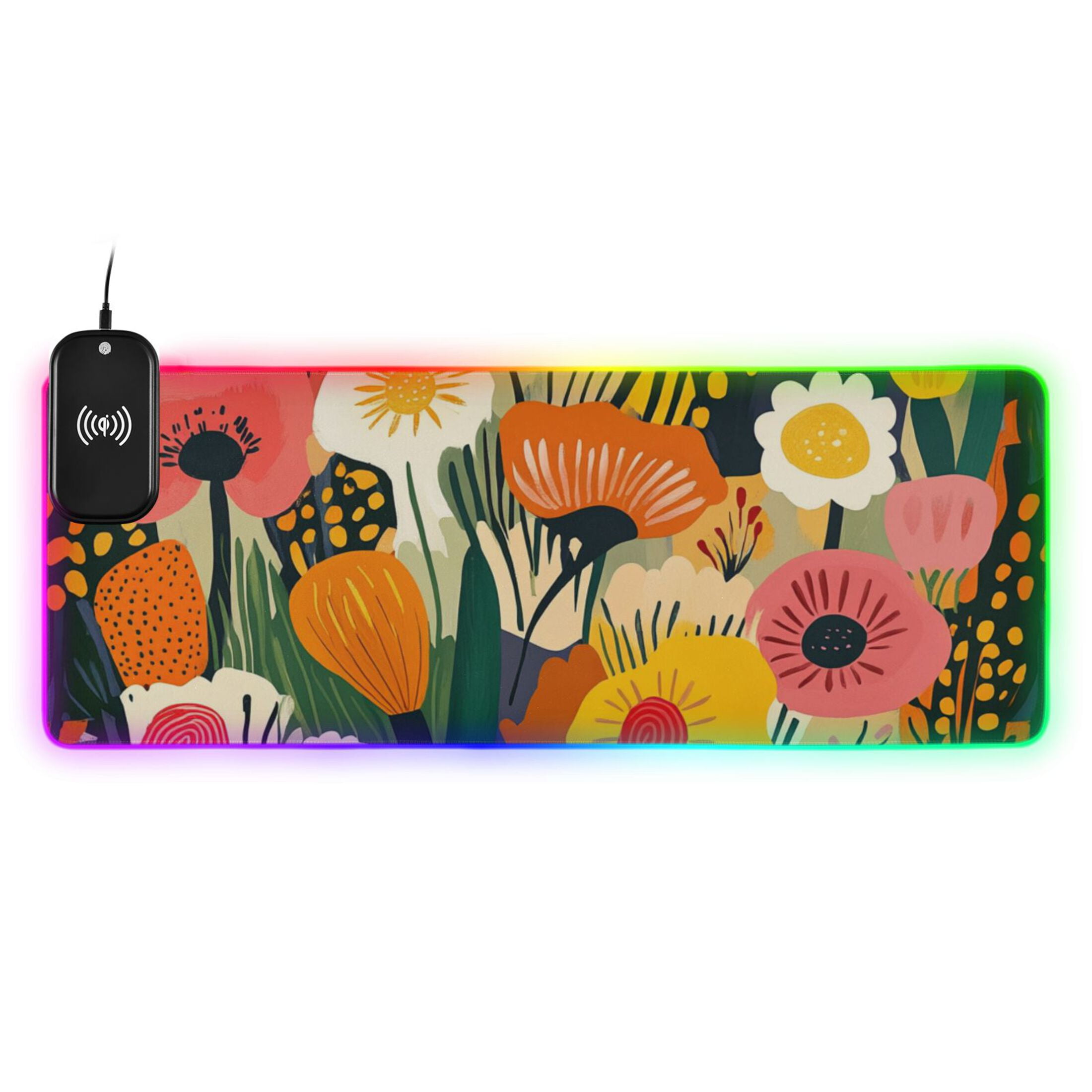 Colorful Flowers Hand Painted Wireless Charging RGB Gaming Mouse Pad ...