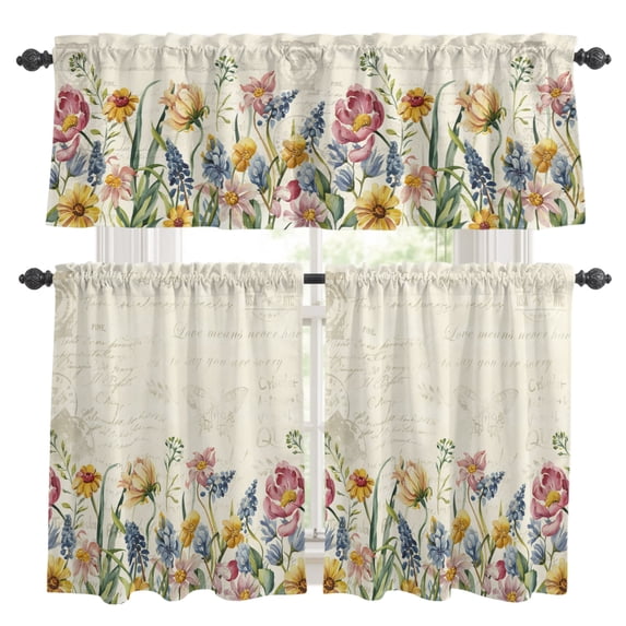 Colorful Flowers Kitchen Curtains, Kitchen Curtains and Valances Set of ...