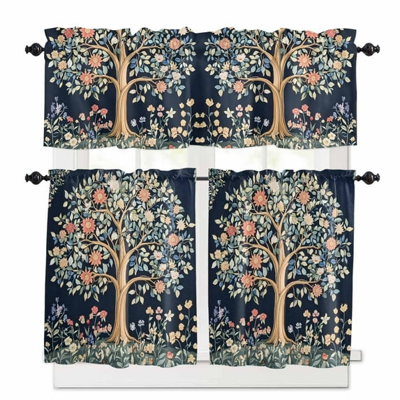 Colorful Flowers Kitchen Curtains Valances and Tiers Set of 3 Red ...