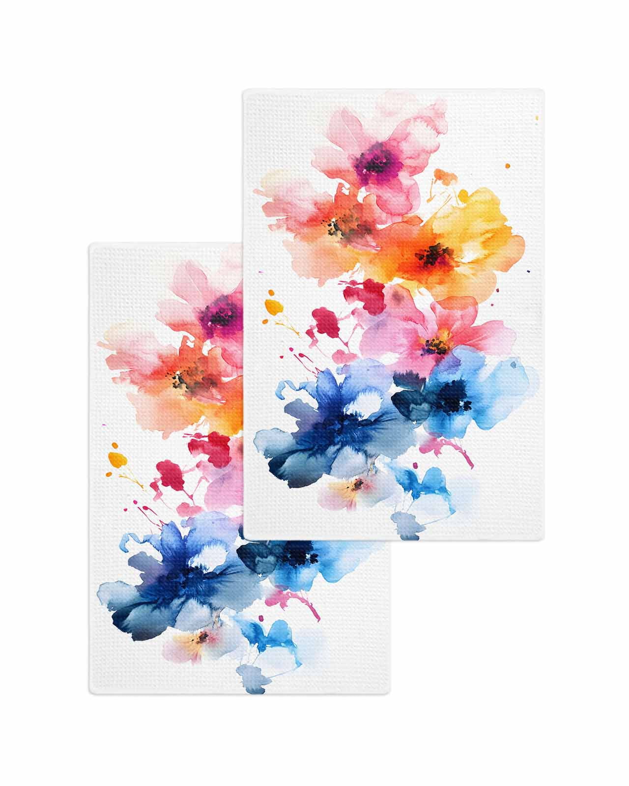 Colorful Flowers Kitchen Dish Towels for Drying Dishes Set of 2, Modern ...