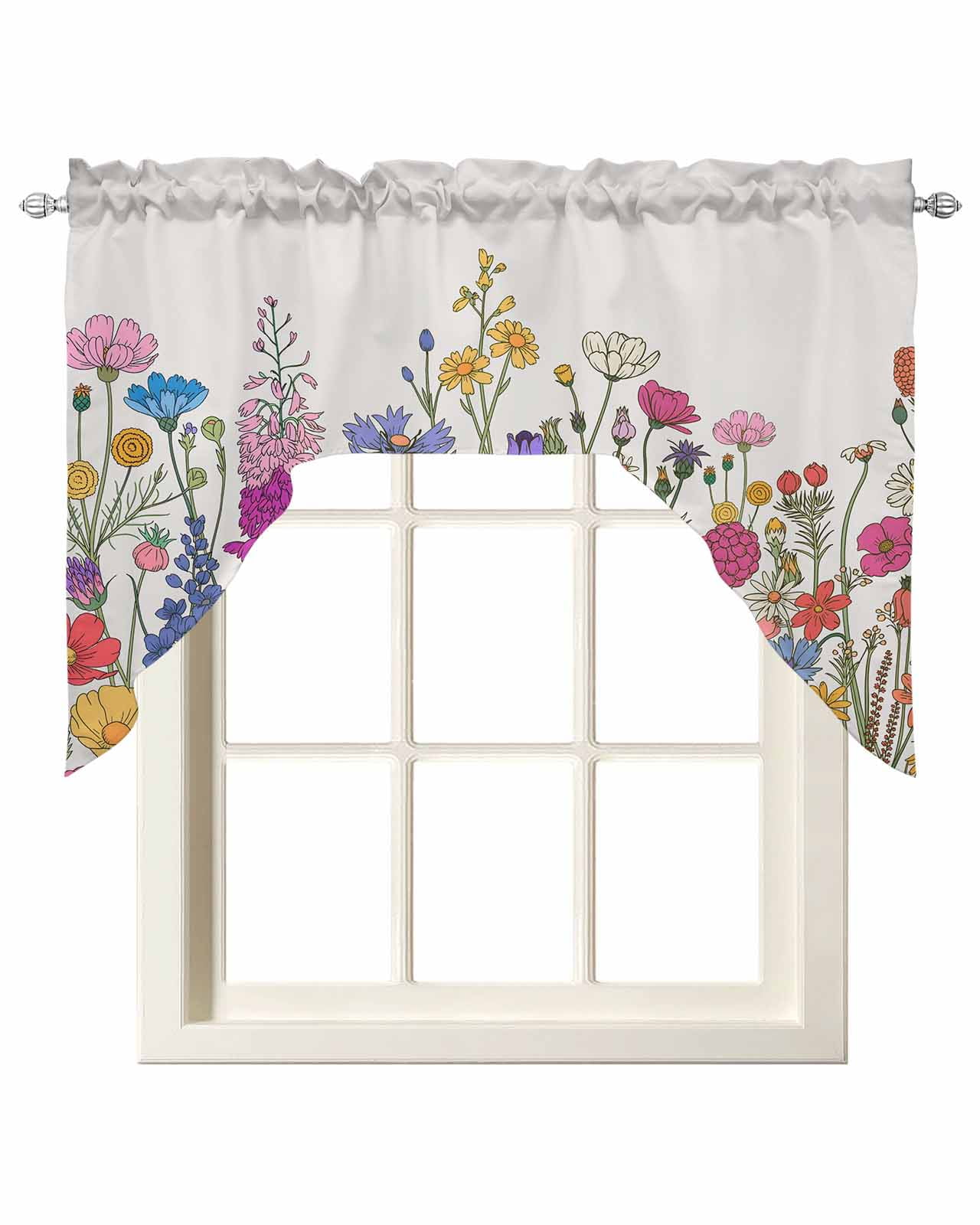 Colorful Flowers Kitchen Swag Valances for Windows, Retro Botanical ...