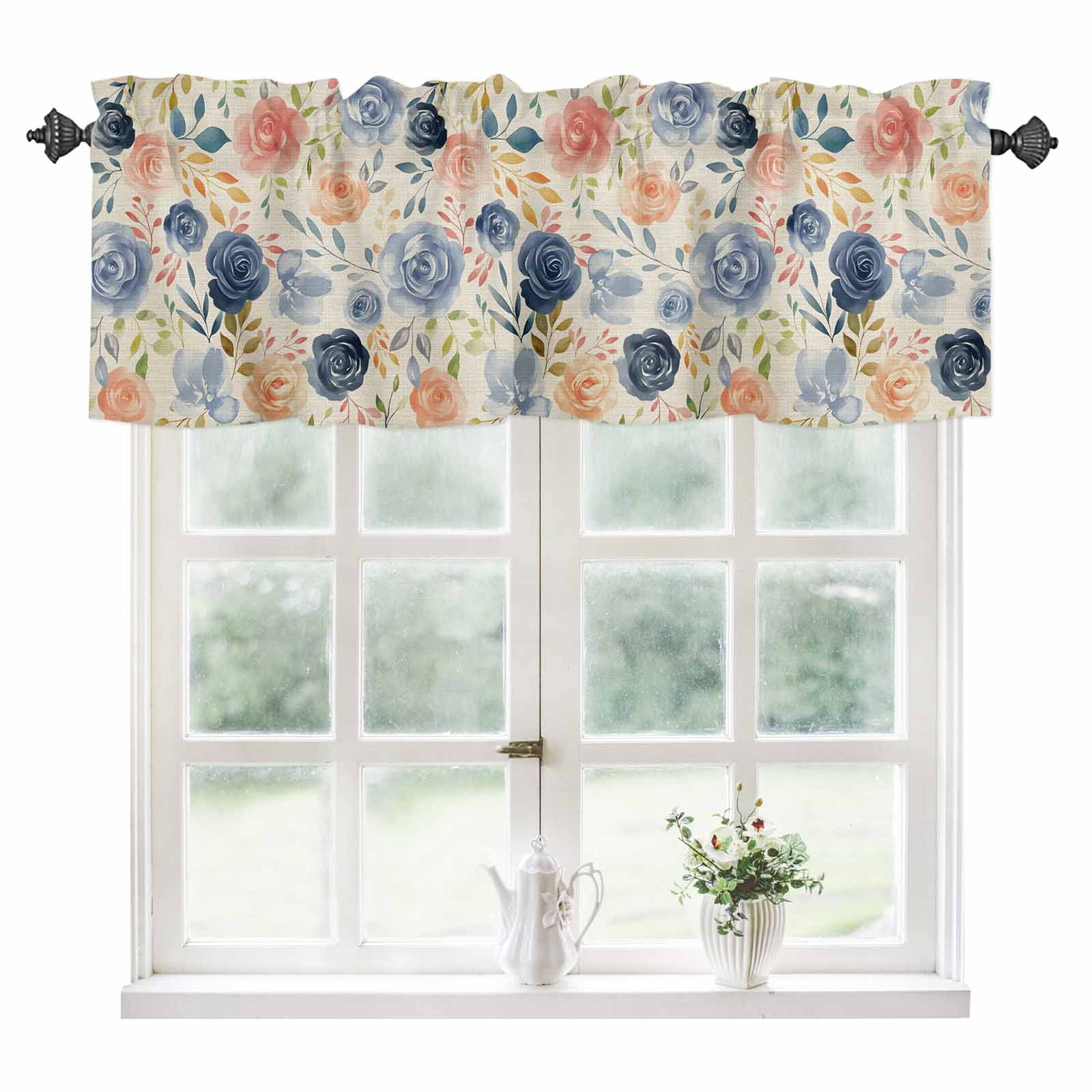 Colorful Flowers Kitchen Valances for Windows 42x12 Inch Kitchen ...