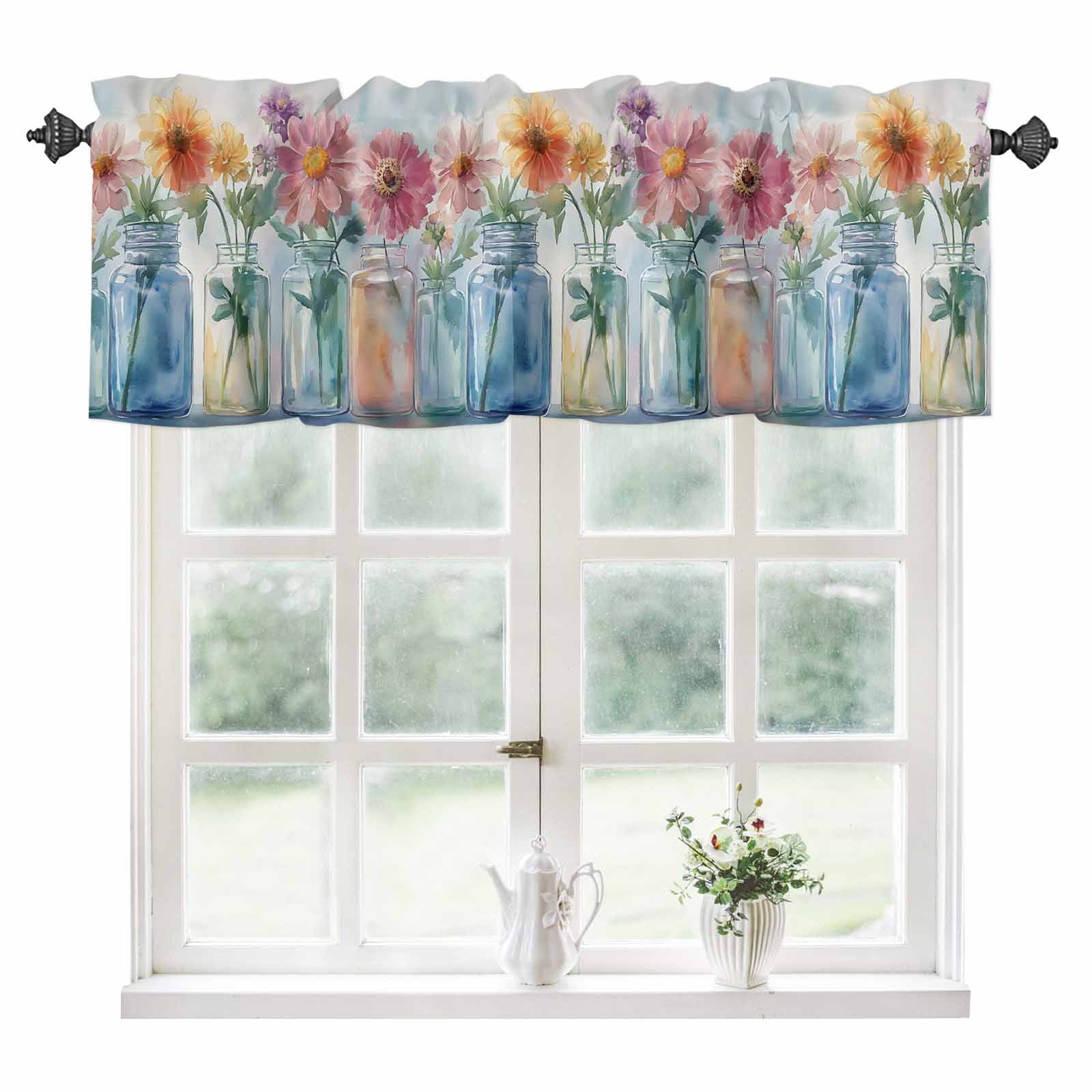 Colorful Flowers Kitchen Valances for Windows 60x18 Inch Kitchen ...