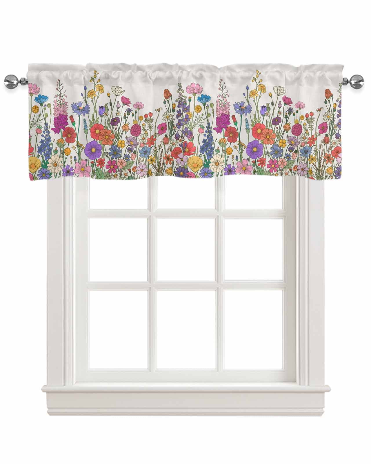 Colorful Flowers Kitchen Valances for Windows Farmhouse Linen Window ...