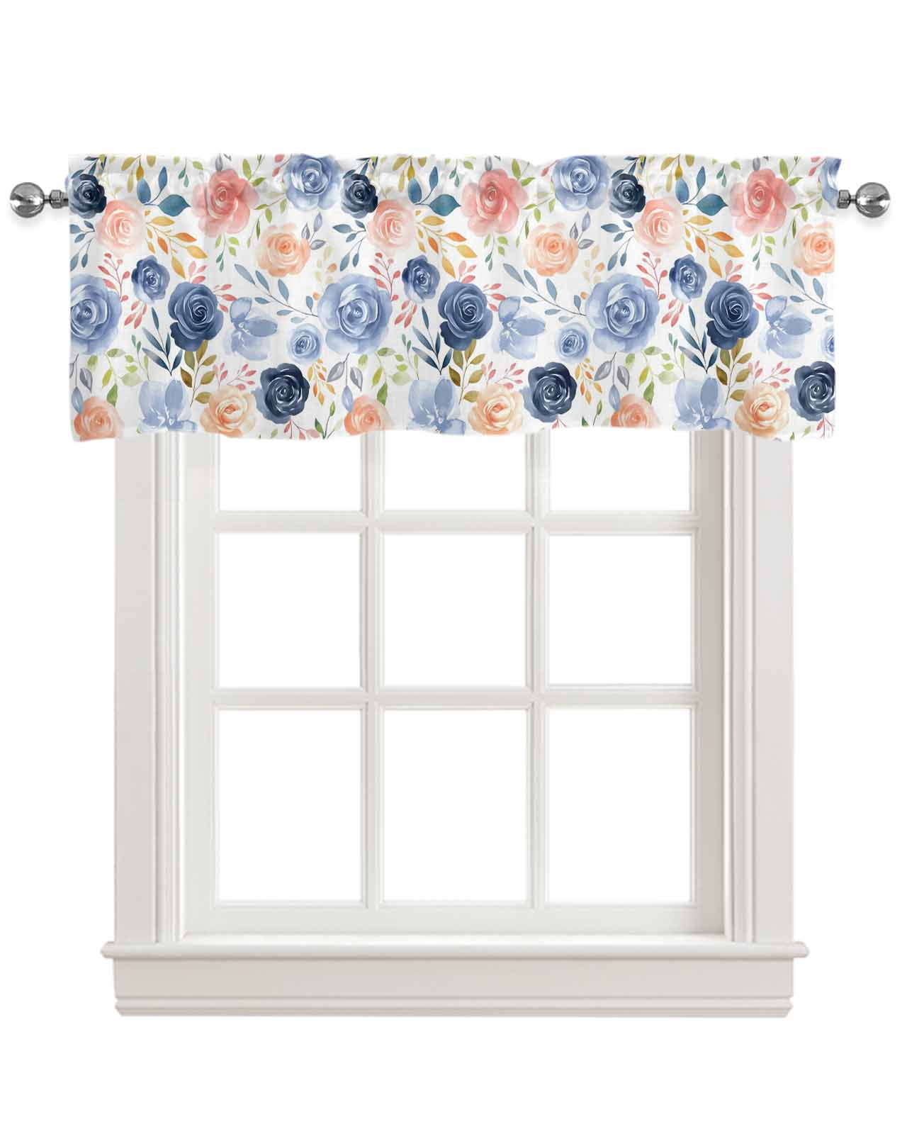 Colorful Flowers Kitchen Valances for Windows Farmhouse Linen Window ...