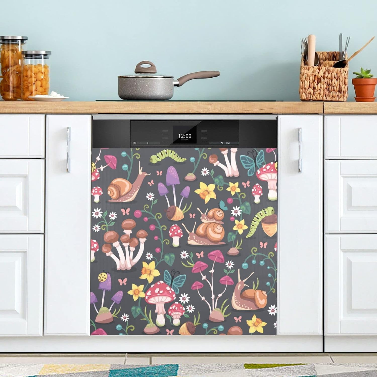Colorful Flowers Ladybugs Dishwasher Magnet Cover, Refrigerator Decal ...