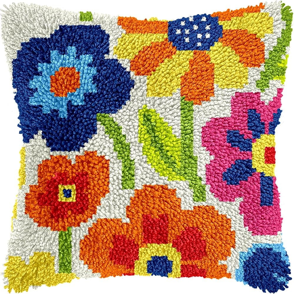 Colorful Flowers Latch Hook Pillow Cover Kits for DIY Handmade Throw ...