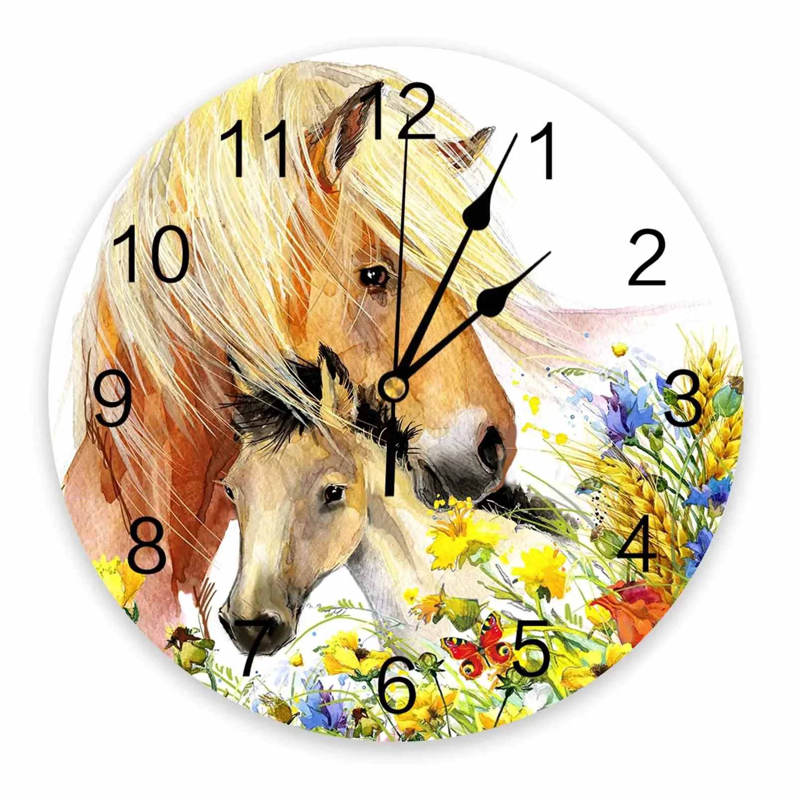 Colorful Flowers Leaves Branches Plants Round Wall Clock Hanging Silent ...