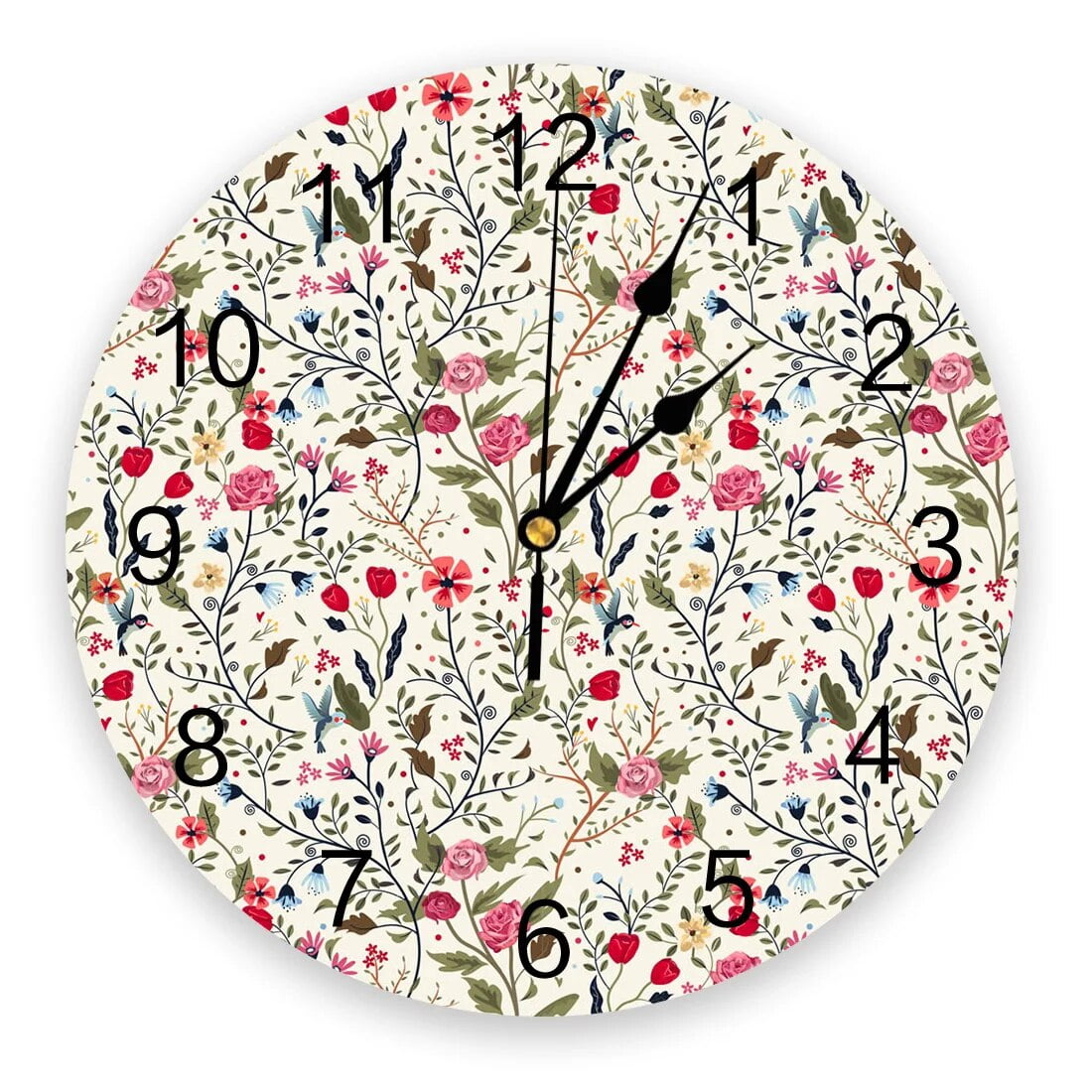 Colorful Flowers Leaves Branches Plants Wall Clocks Silent Home Cafe ...