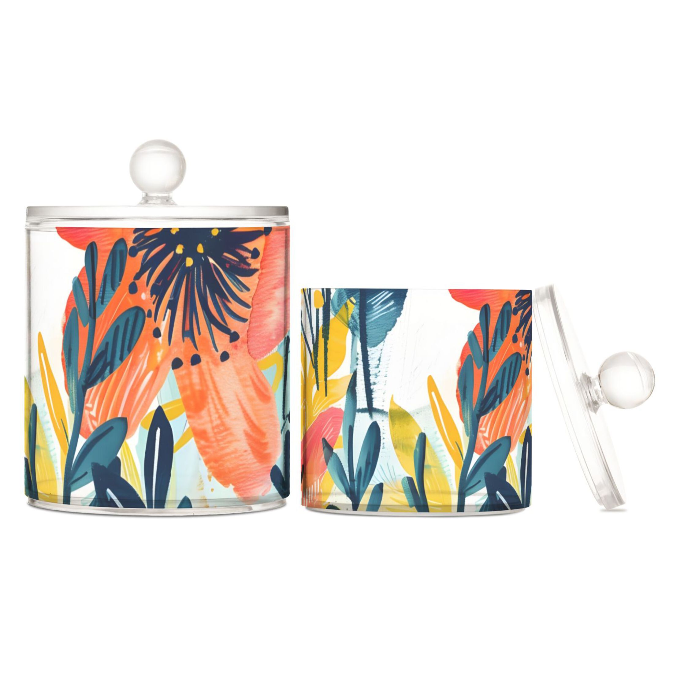Colorful Flowers Leaves Watercolor Translucent Plastic Cans Storage ...