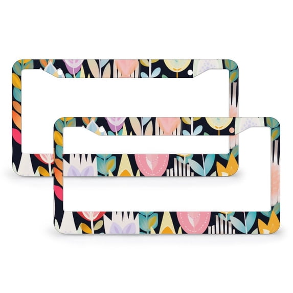 Colorful Flowers License Plate Frames 2 Pcs Set Colorful Bright Spring ...