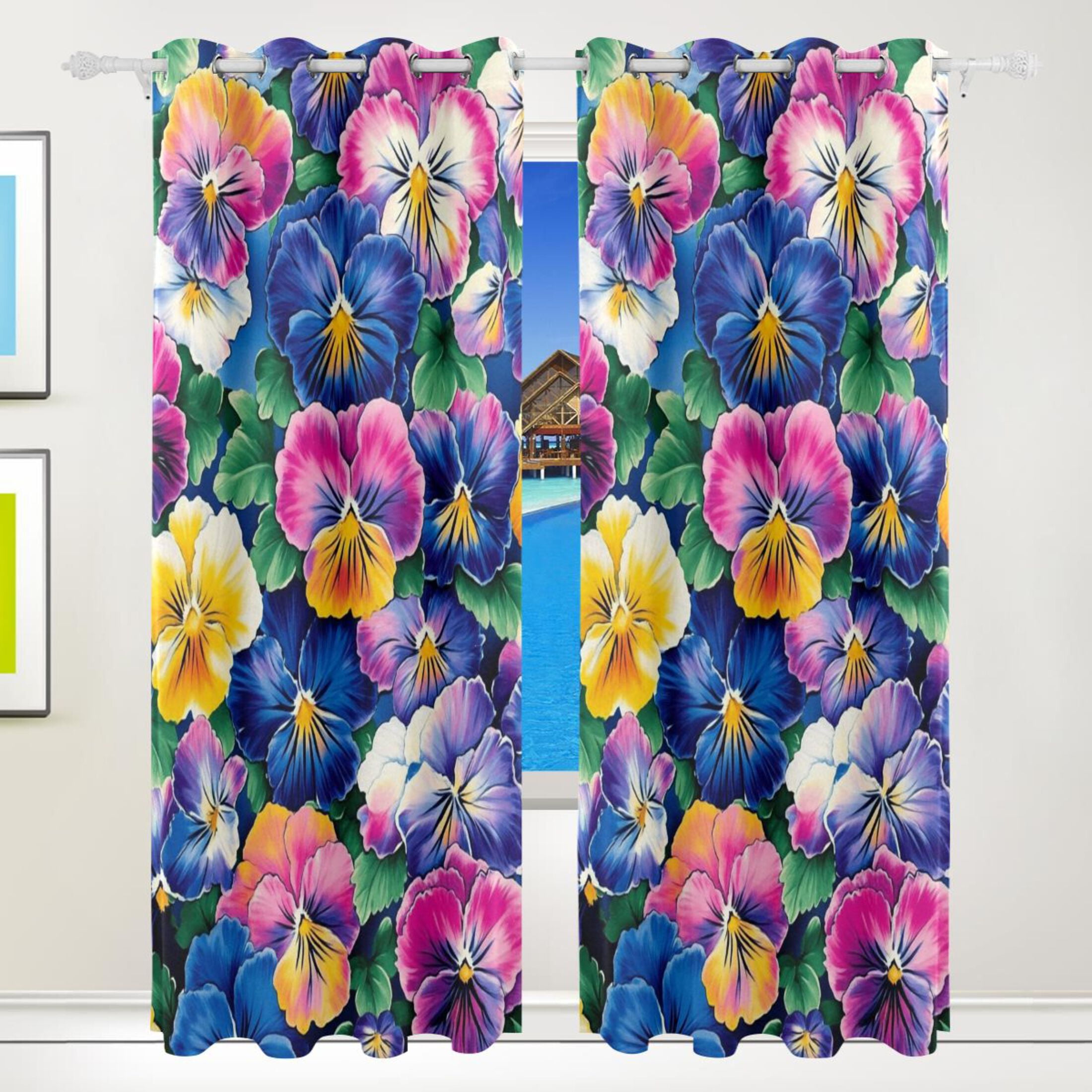 Colorful Flowers Pansies Blackout Curtains for Living Room Bedroom 55W ...