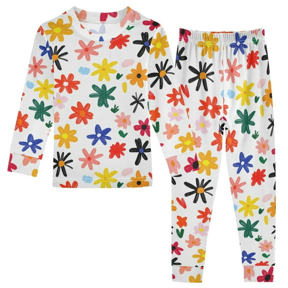 Colorful Flowers Pattern Cotton Pajamas 2 Piece Set Sleepwear Soft and ...