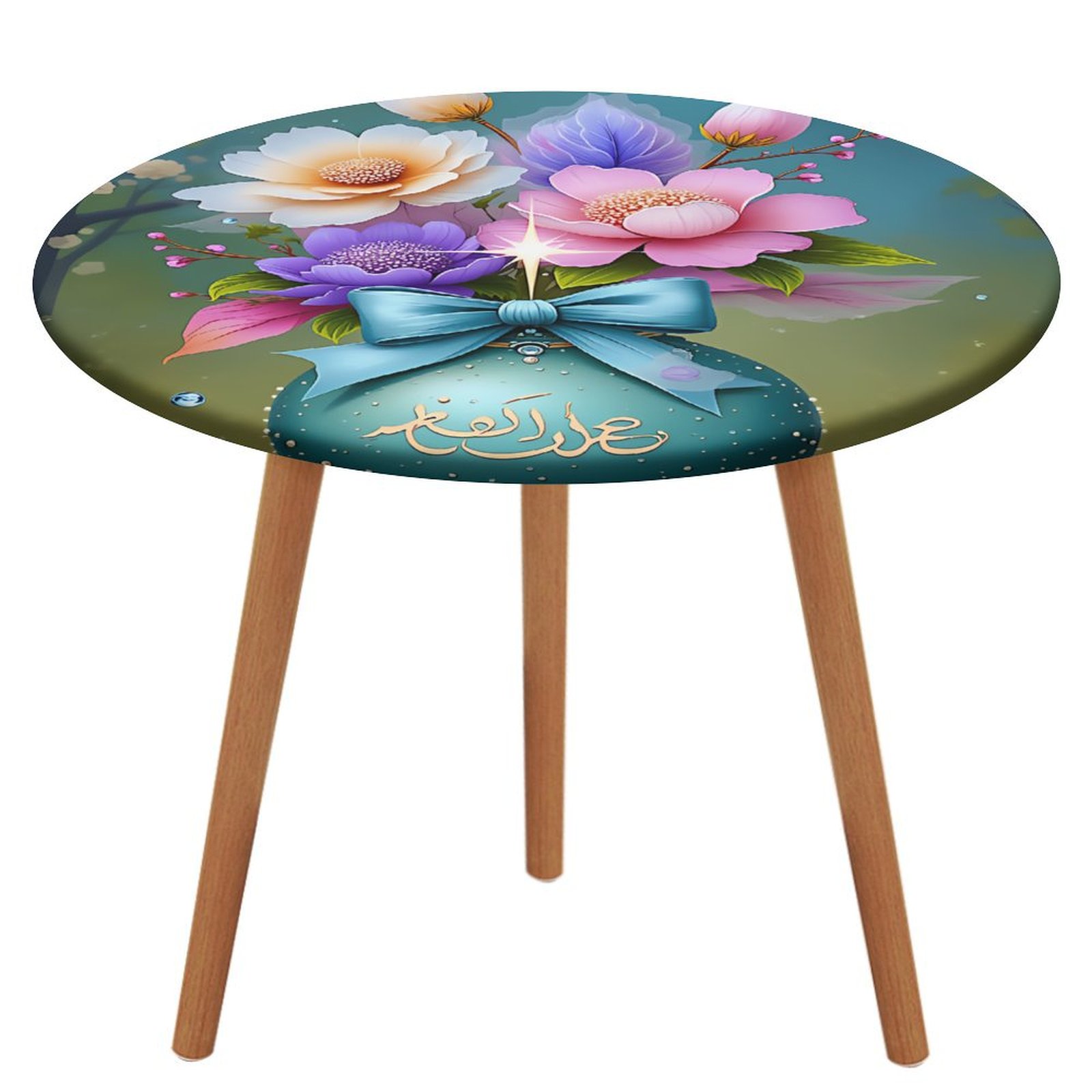 Colorful Flowers Pattern Round Tablecloth Waterproof Elastic Table ...