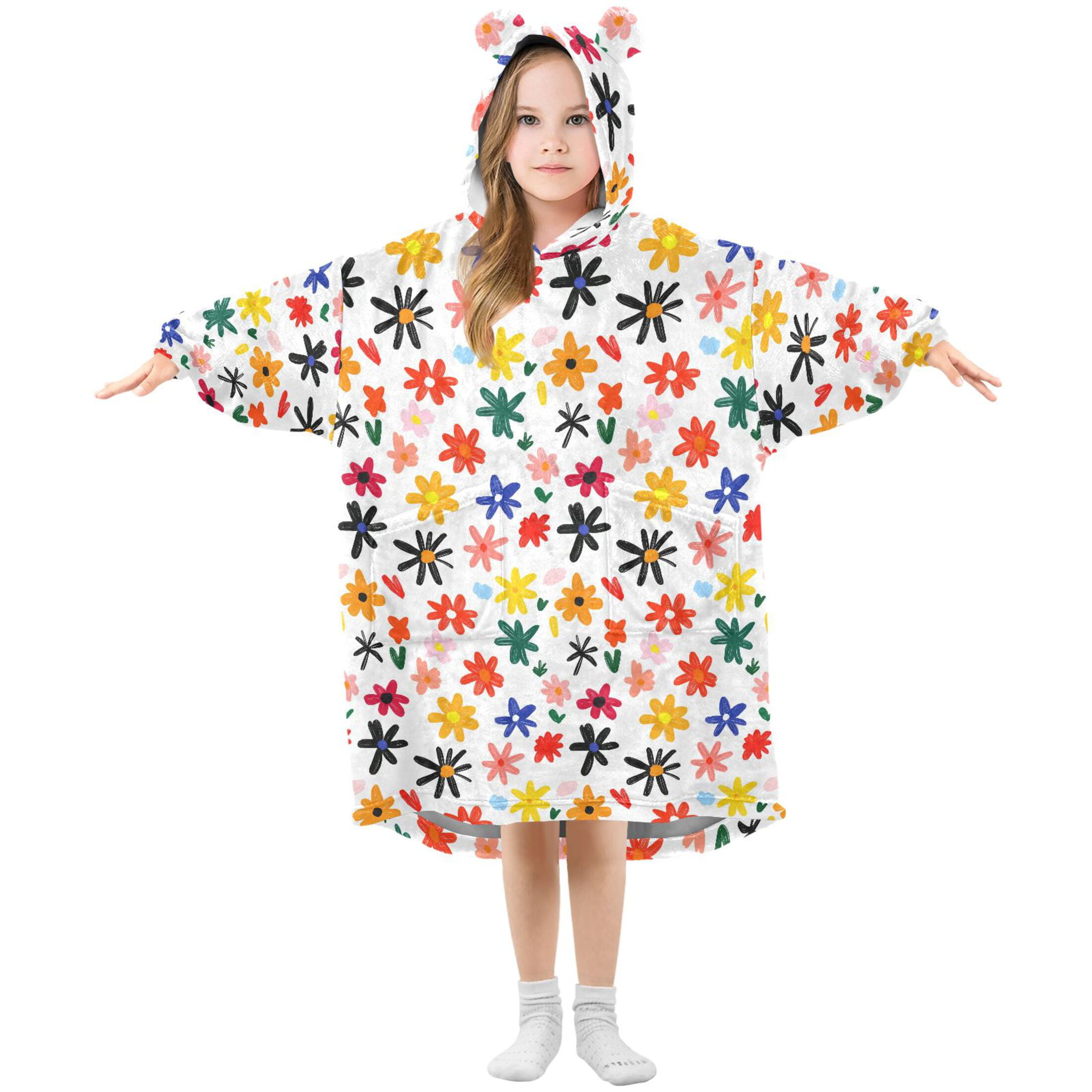 Colorful Flowers Pattern ﻿Wearable Blankets Hoodie Oversize Sherpa ...