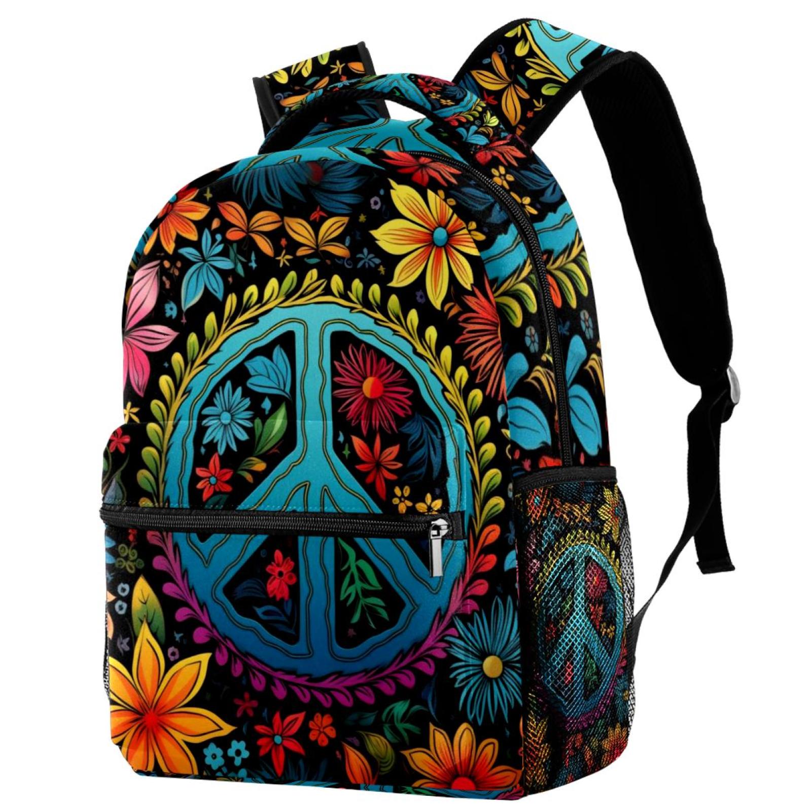 Colorful Flowers Peace Symbol Backpack for Elementary School Student ...