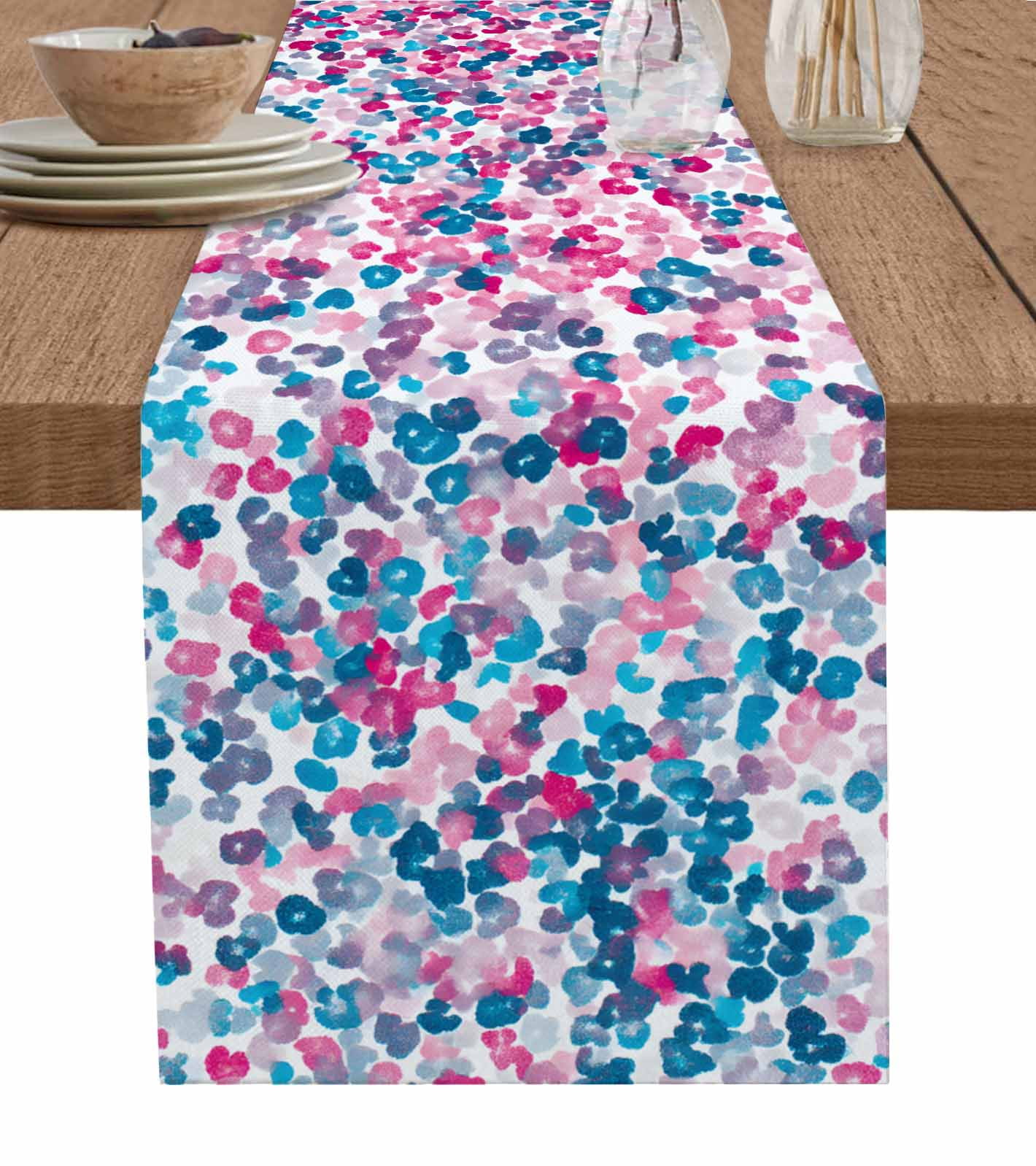 Colorful Flowers Petal Burlap Cotton Table Runner 13x48 Inches Long ...