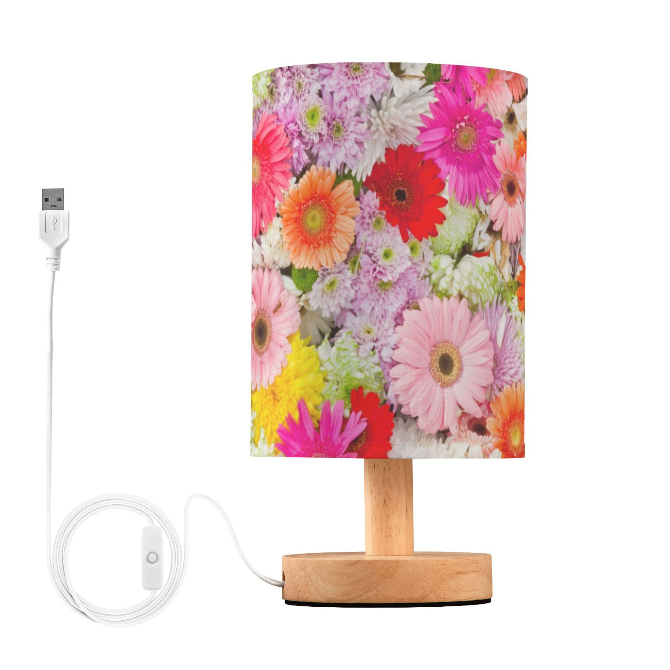 Colorful Flowers Pink Bedside Table Lamp LED Warm Lights with USB ...