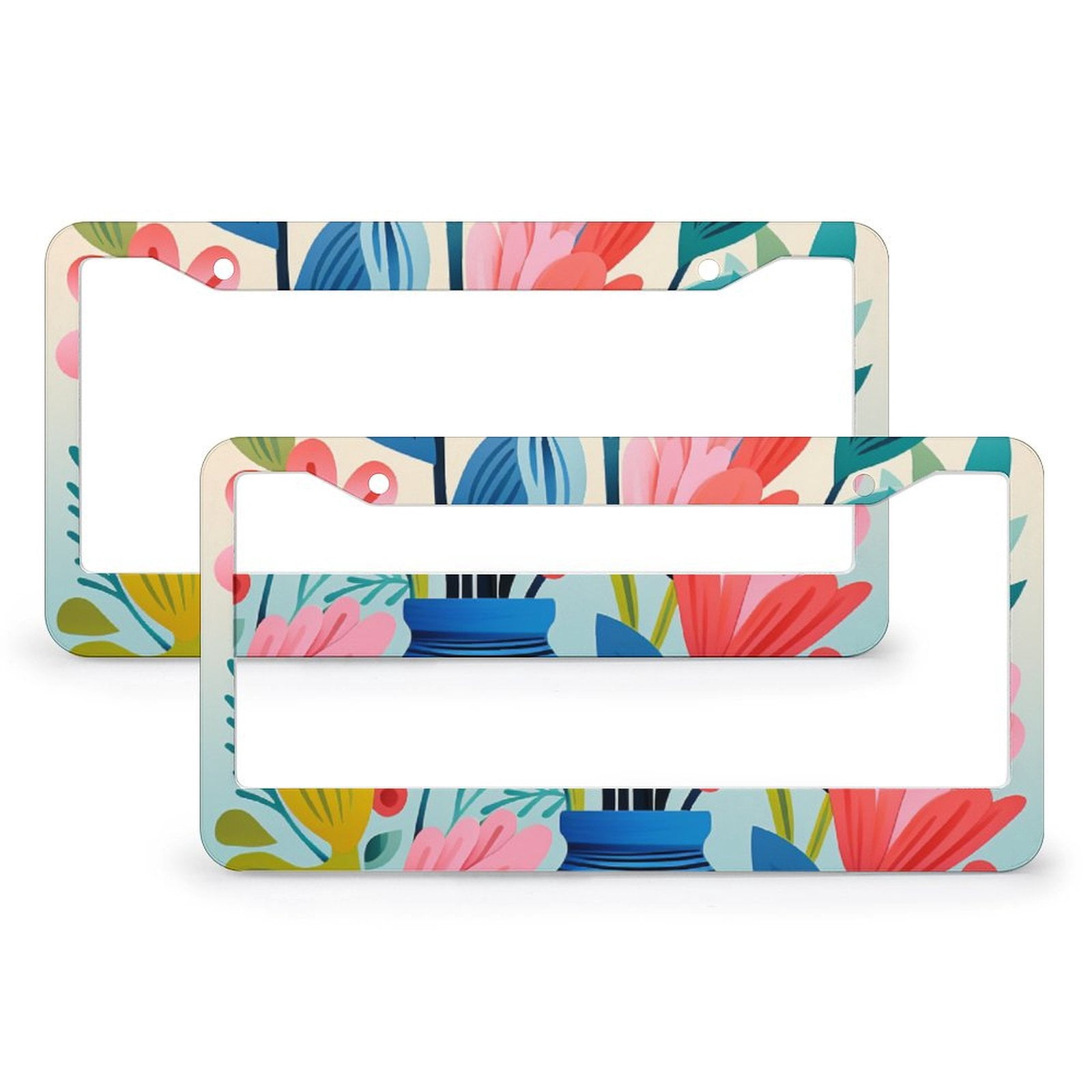Colorful Flowers in Pink, Blue And Green License Plate Cover 2 PCS ...