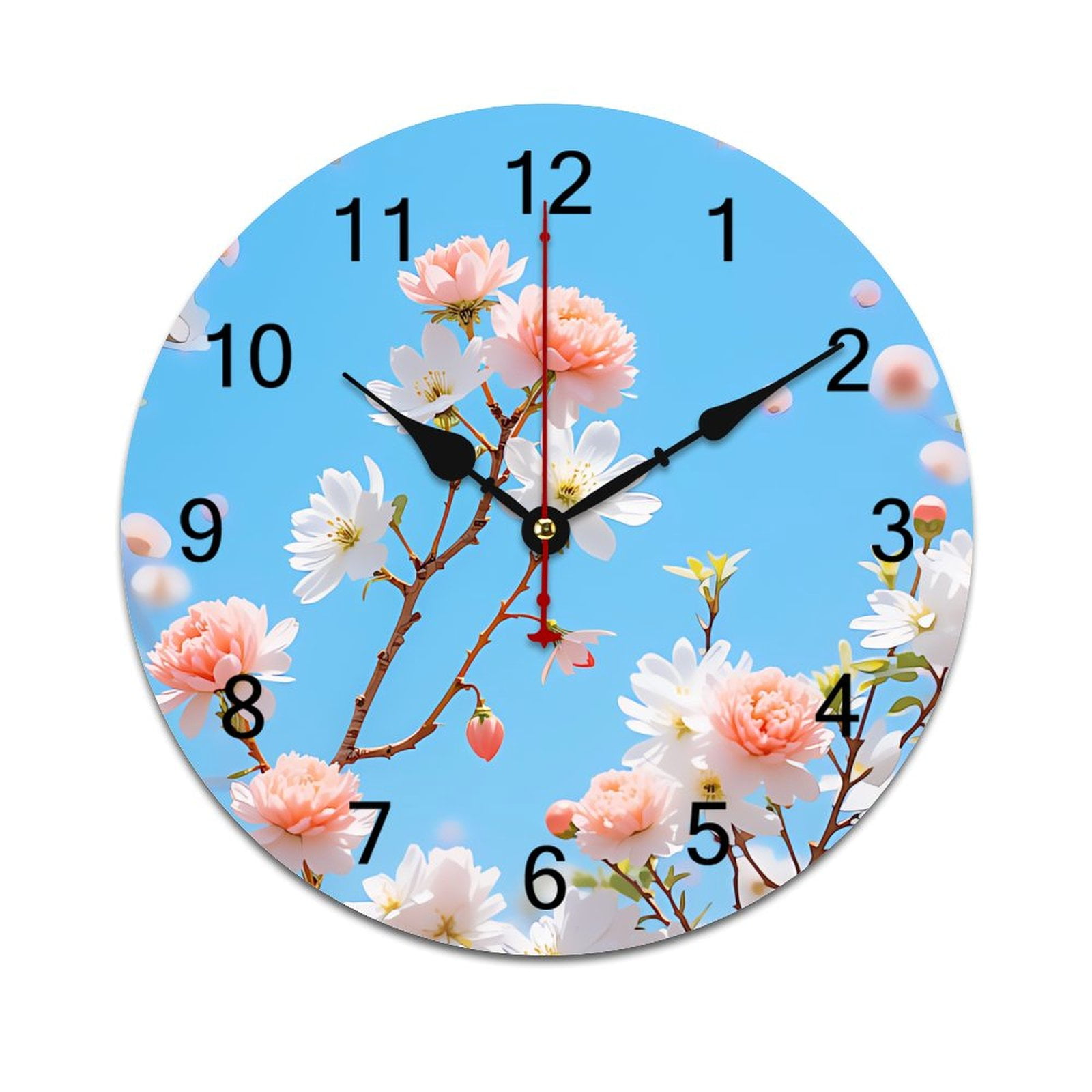 Colorful Flowers Printed Silent Wall Clock Round Kitchen Clock Chic ...